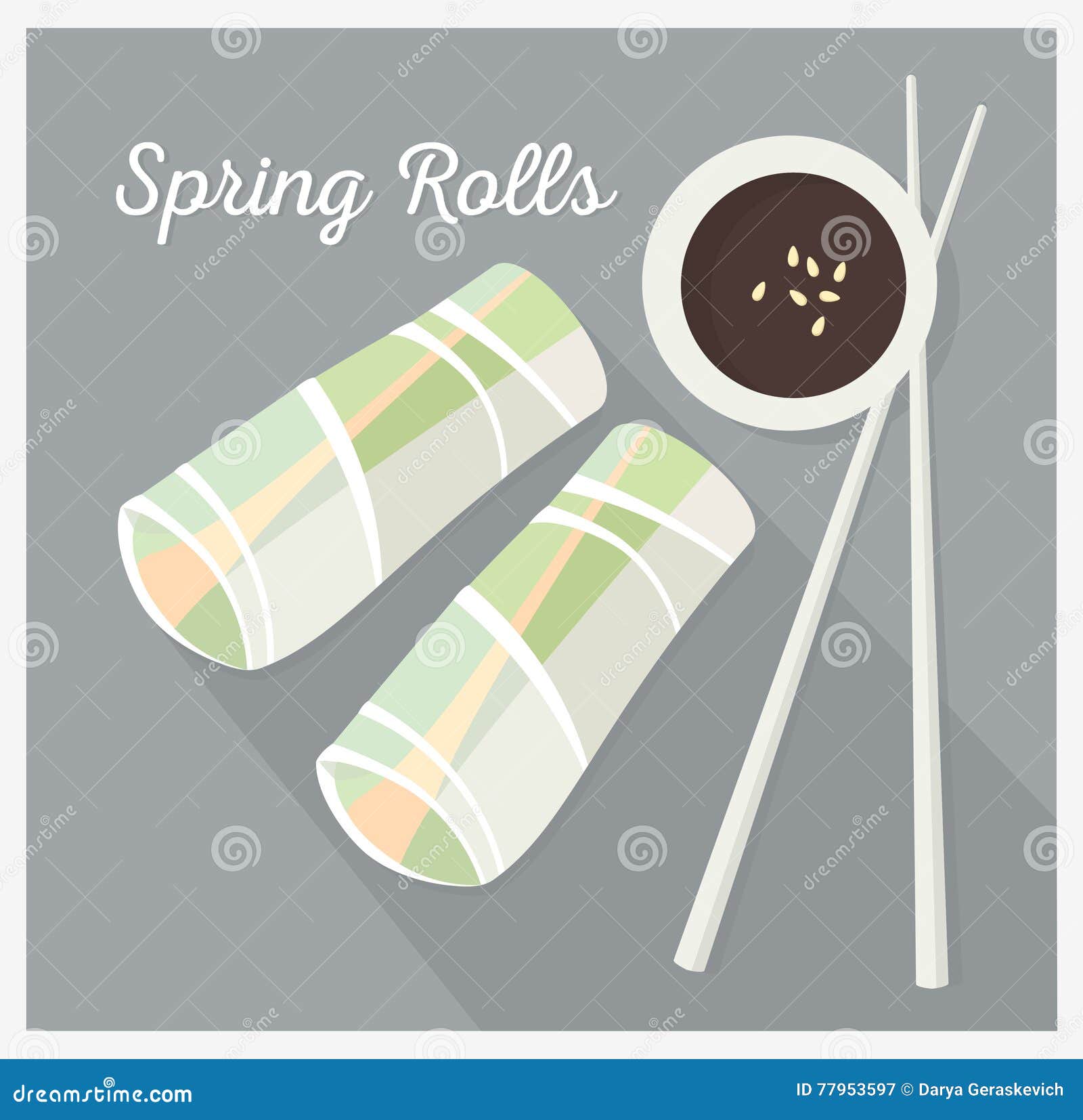 Spring rolls. Asian dish stock vector. Illustration of roll - 77953597