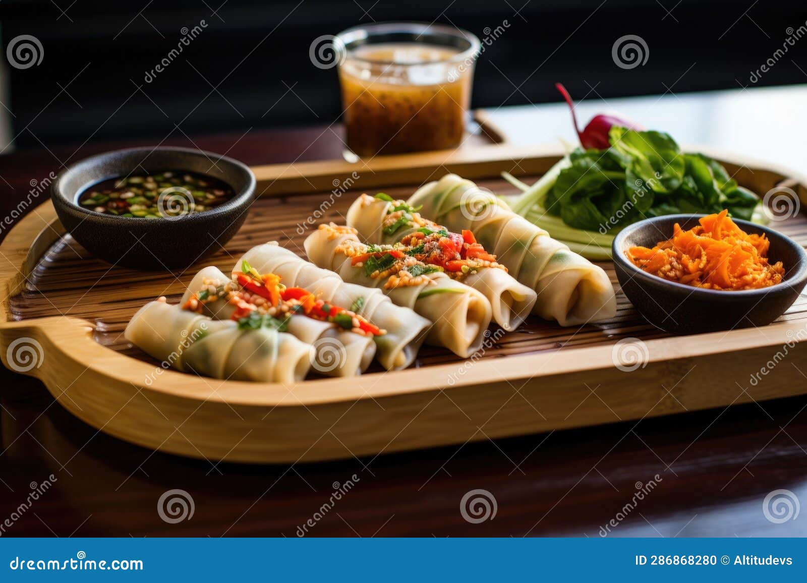 Spring Rolls on a Bamboo Steamer Tray Stock Illustration - Illustration ...