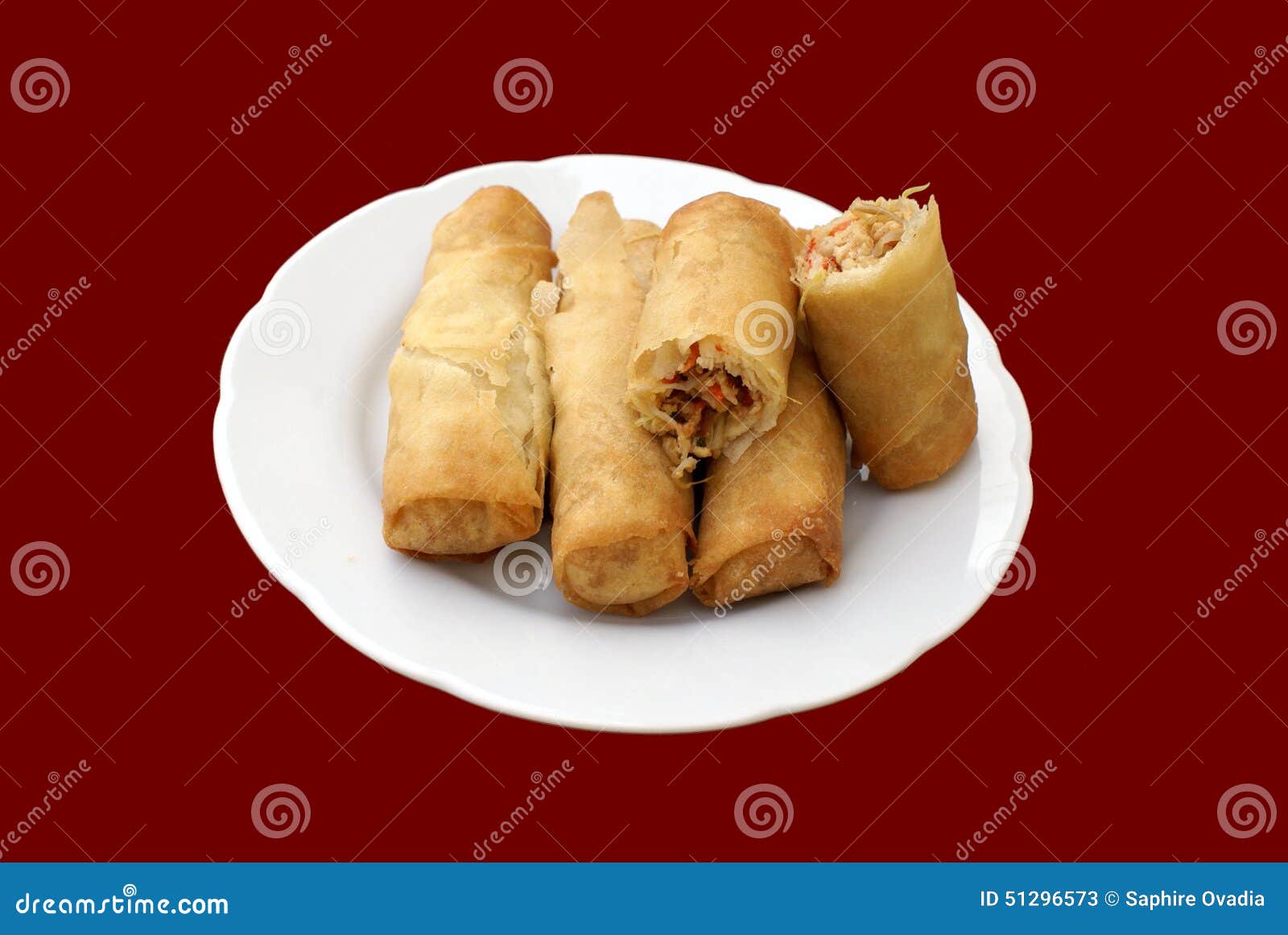 Spring Rolls on a Plate of Crockery Stock Image - Image of plate ...