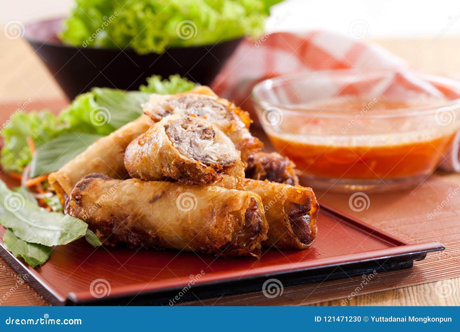 Spring Rolls with Spicy Sauce Stock Photo - Image of vietnamese, wrap ...