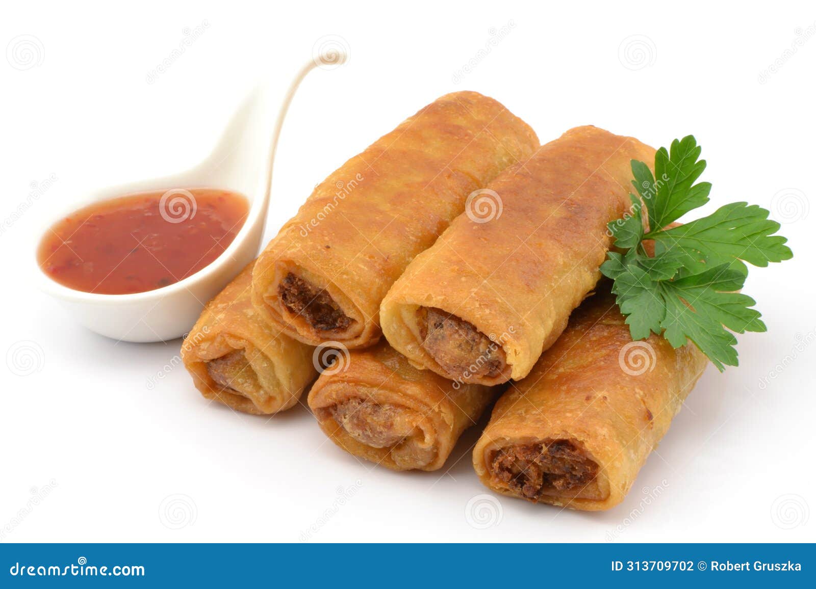 Spring rolls stock photo. Image of pancakes, food, meat - 313709702