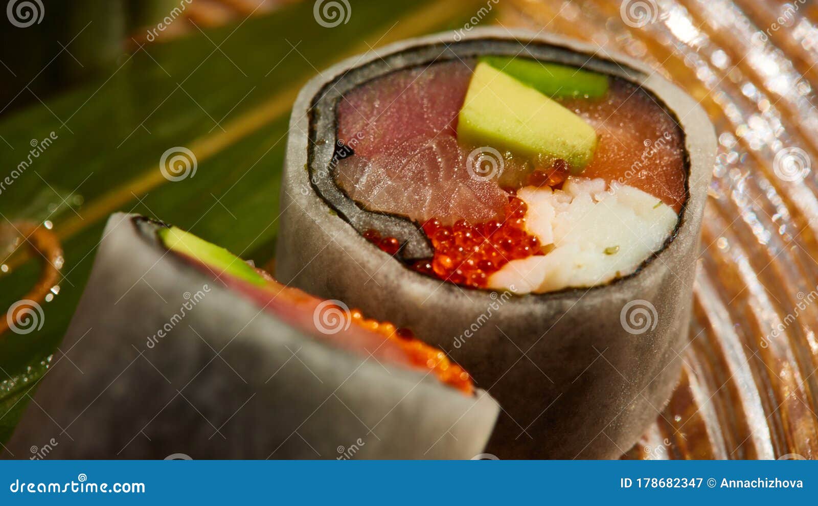 Spring Rolls with Tuna and Salmon. Shallow Dof. Stock Image - Image of ...