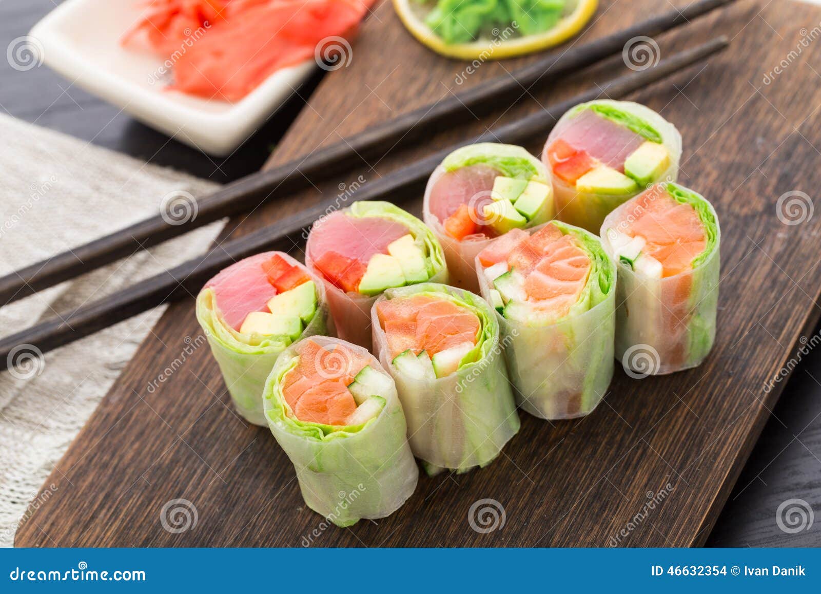 Spring Rolls with Tuna and Salmon Stock Photo - Image of tasty, seafood ...