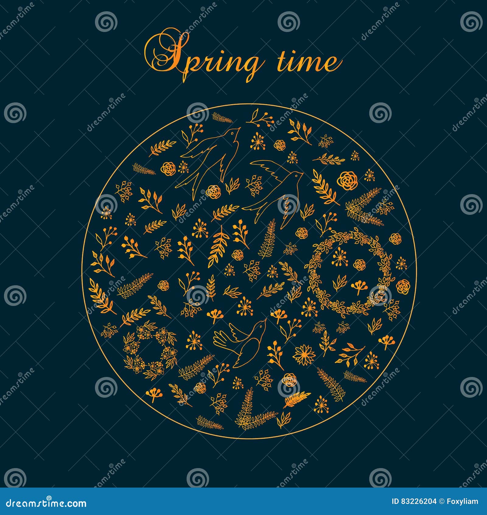 Spring Round Floral Pattern with Leaves and Branches Stock Vector ...