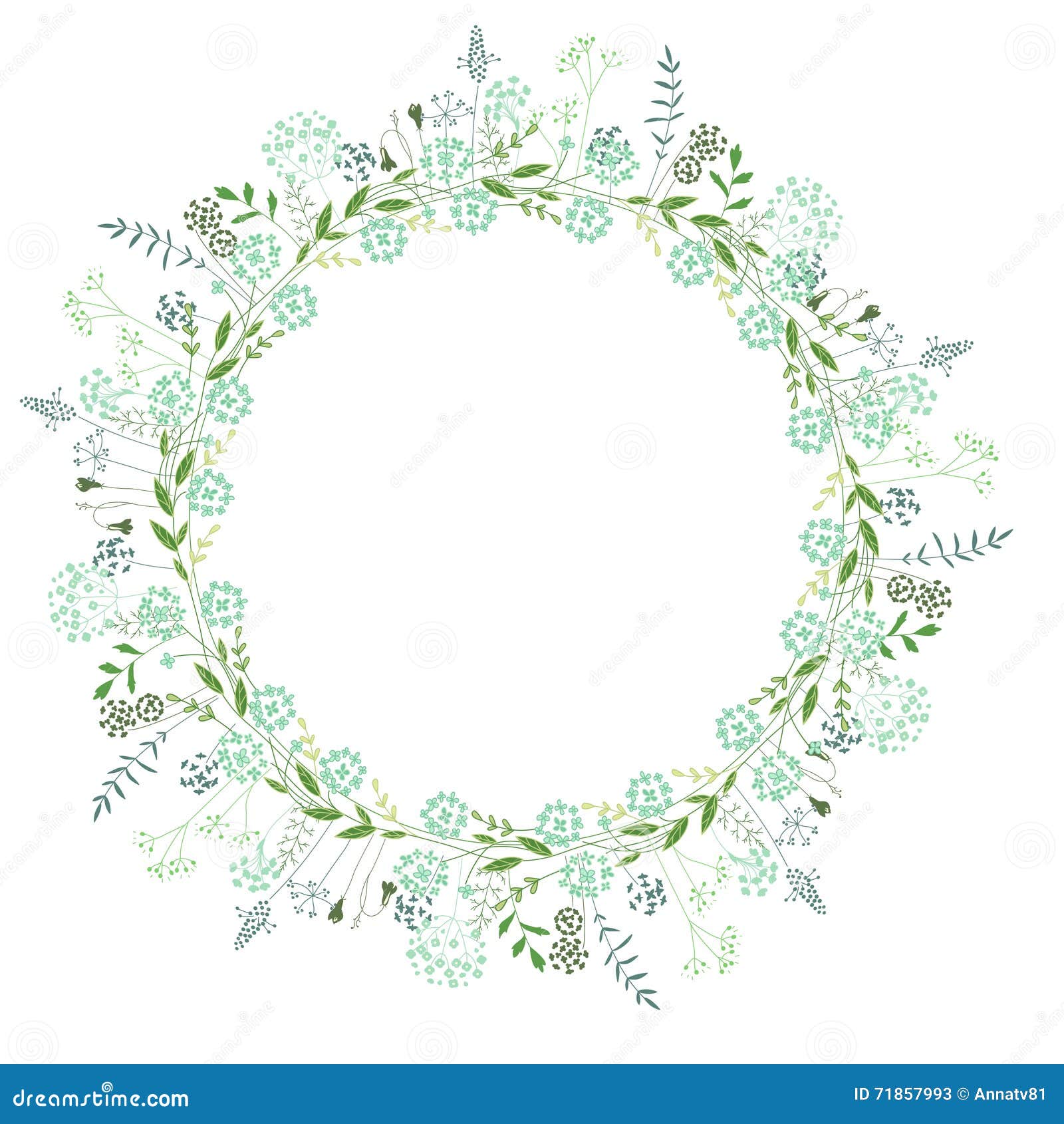 Spring Round Frame with Contour Flowers on White Stock Vector ...
