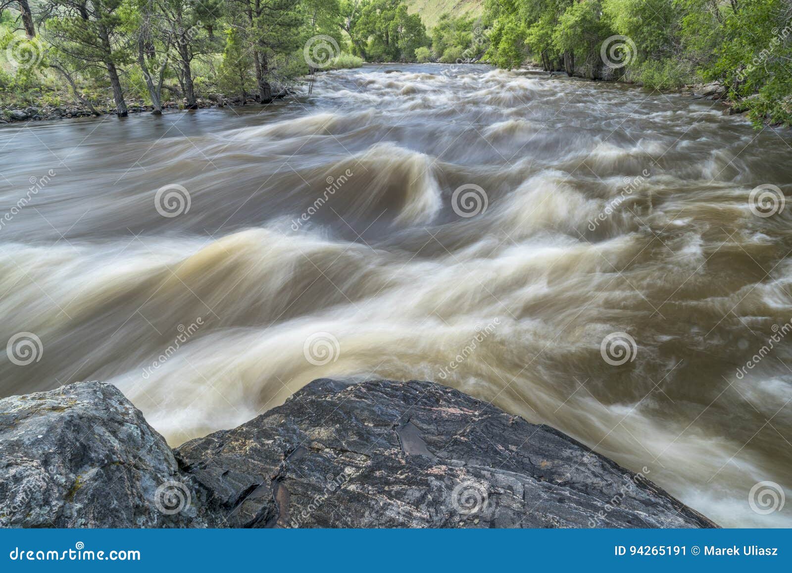 Spring Runoff of Poudre River in Colorado Stock Image - Image of rapid ...