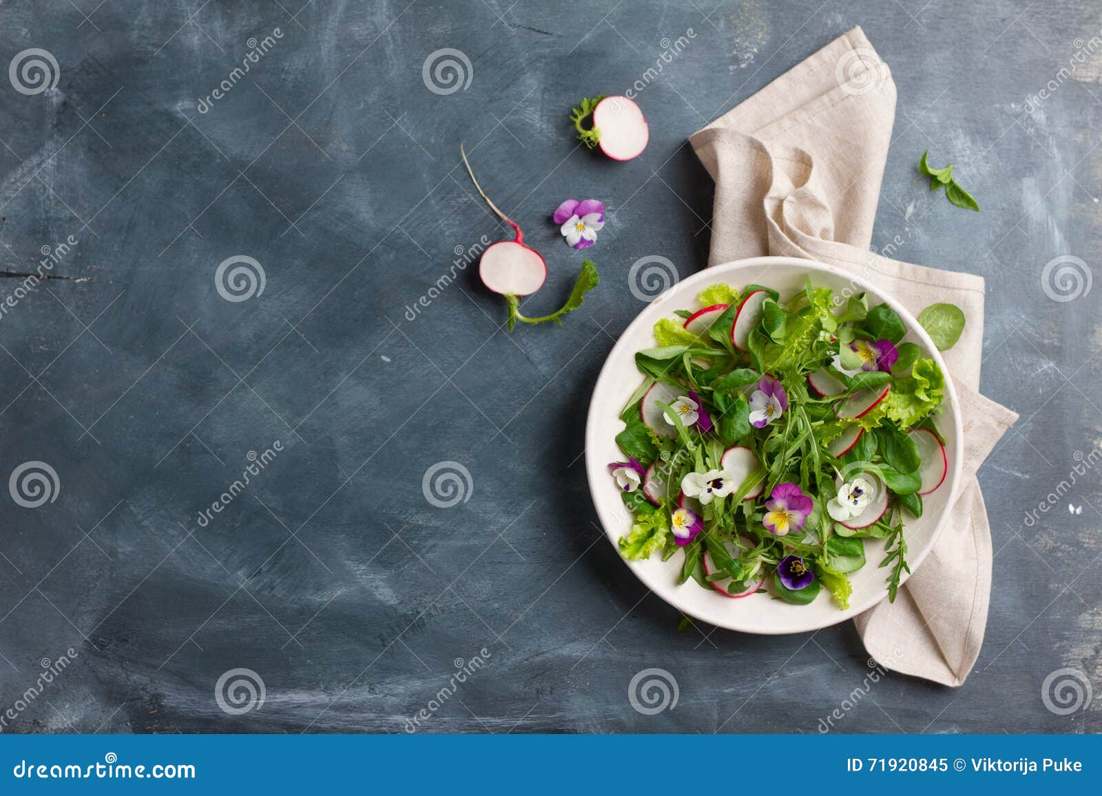 Spring Salad with Radishes, Edible Flower and Sauce Stock Image - Image ...