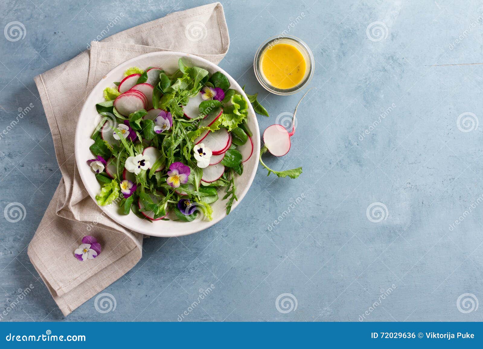Spring Salad with Radishes, Edible Flower and Sauce Stock Photo - Image ...