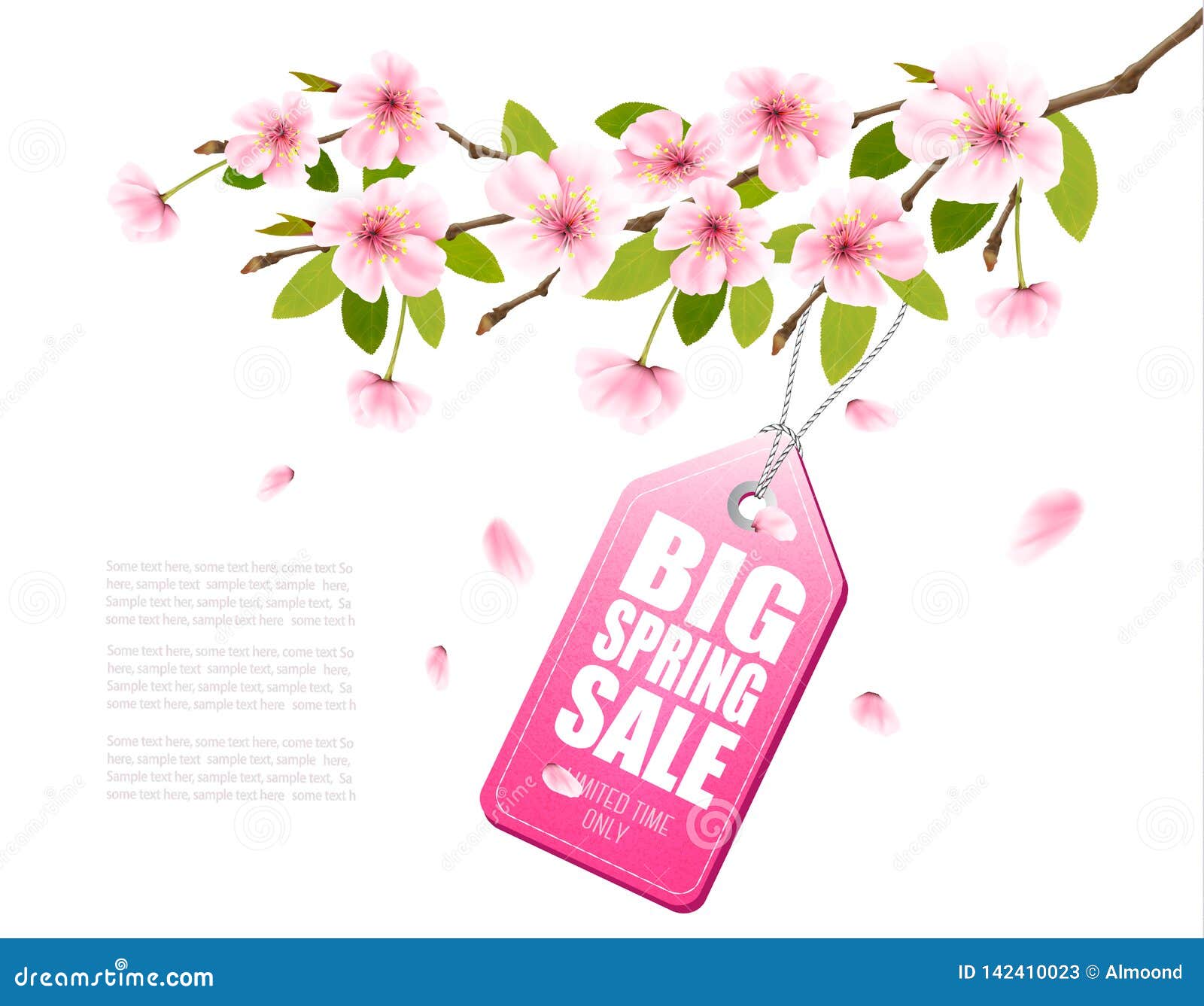 Spring Sale Background With A Pink Blooming Sakura And Discount Tag ...
