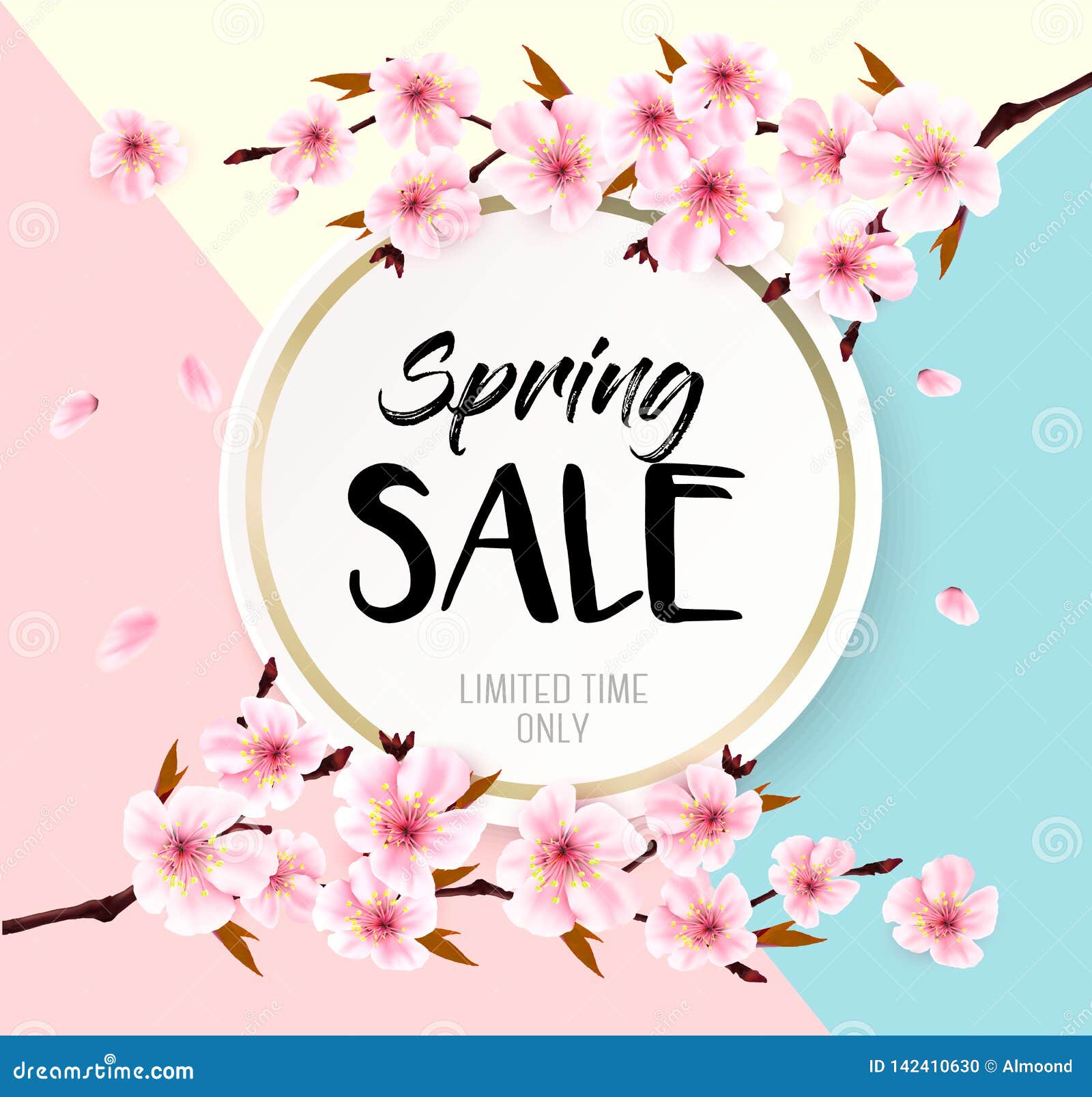 Spring Sale Background with a Pink Blooming Sakura. Stock Vector ...