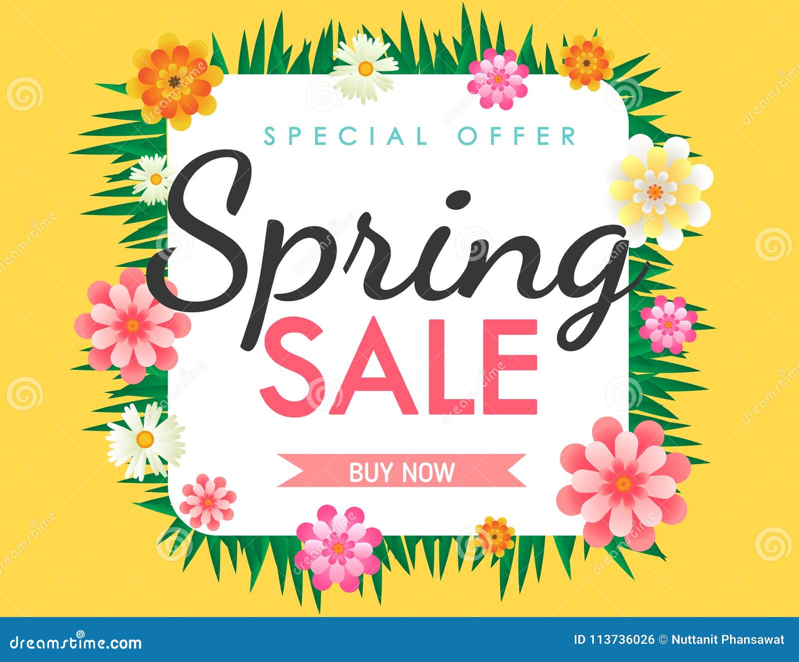 Spring Sale Background Vector with Flowers Illustration Template or ...