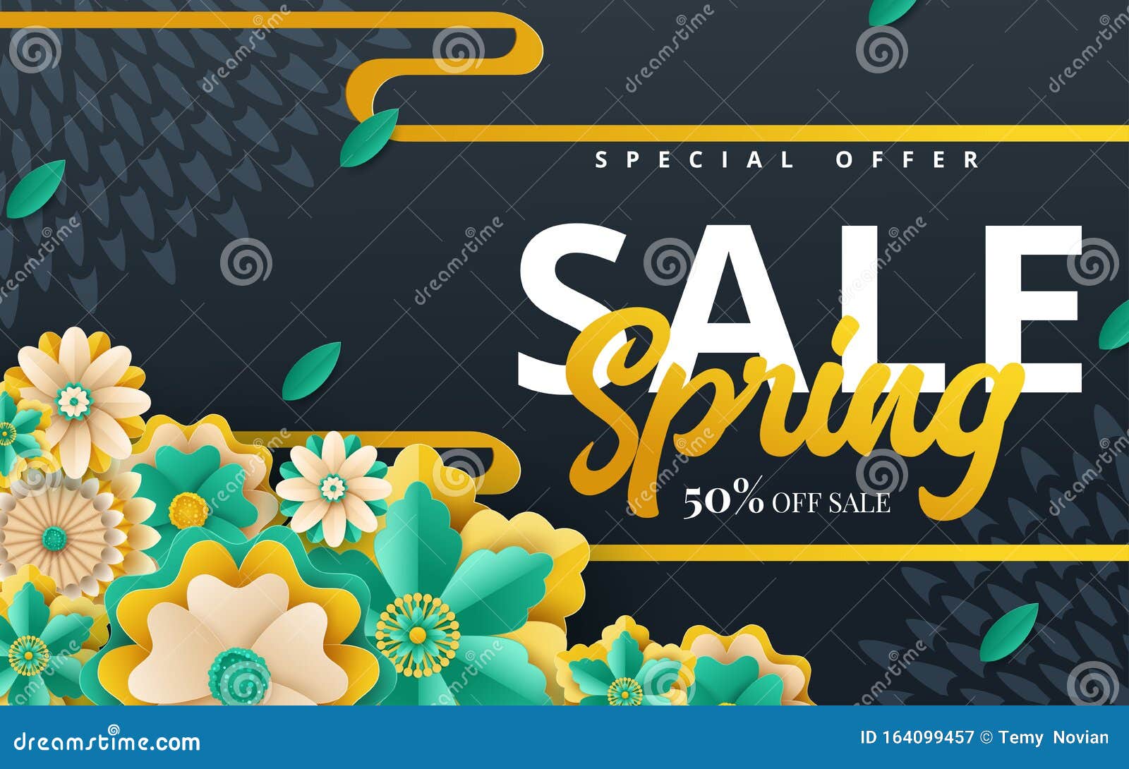 Spring Sale Banner Template with Paper Cut Frame. Paper Cut Style ...