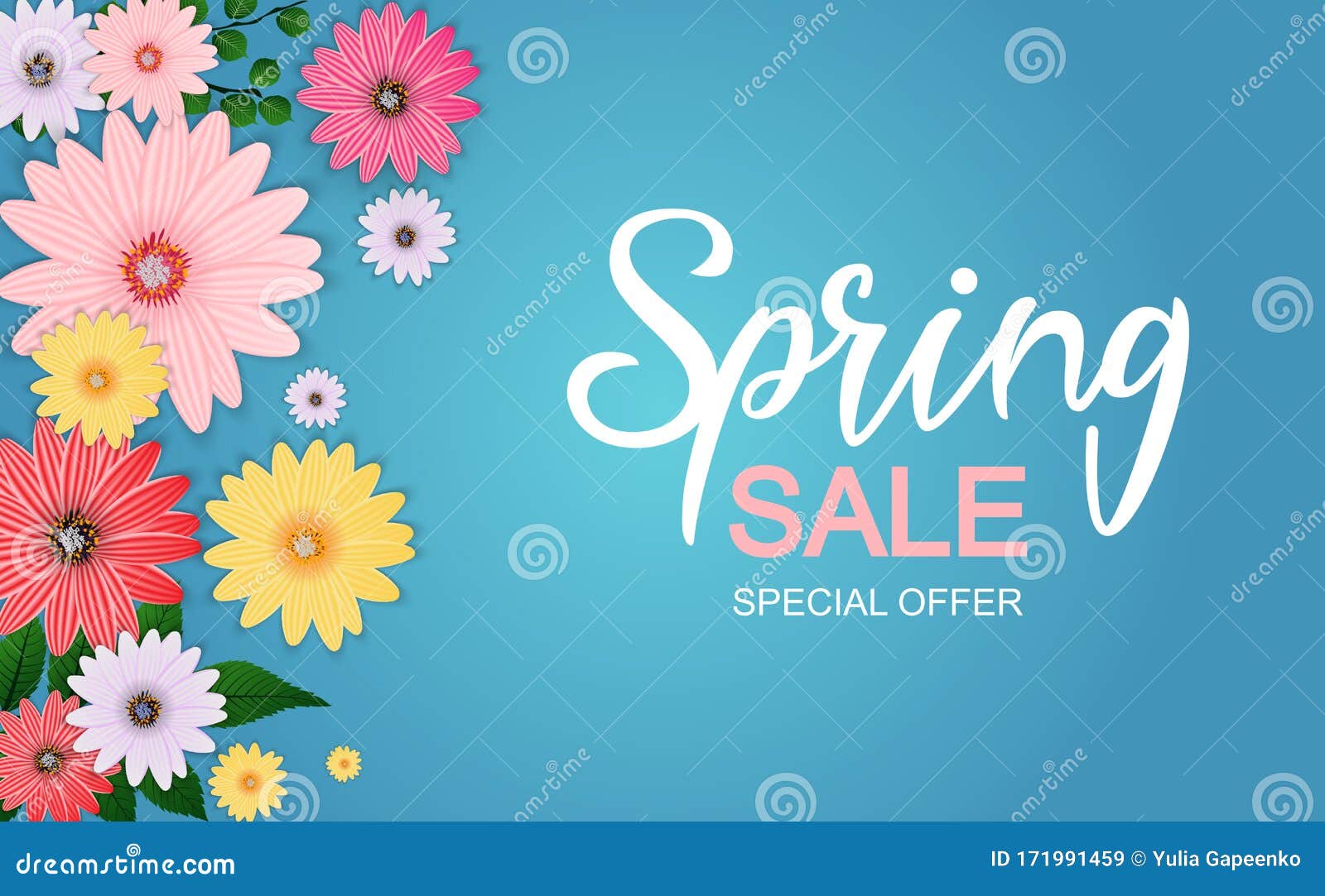 Spring Sale Cute Background with Colorful Flower Elements. Vector ...