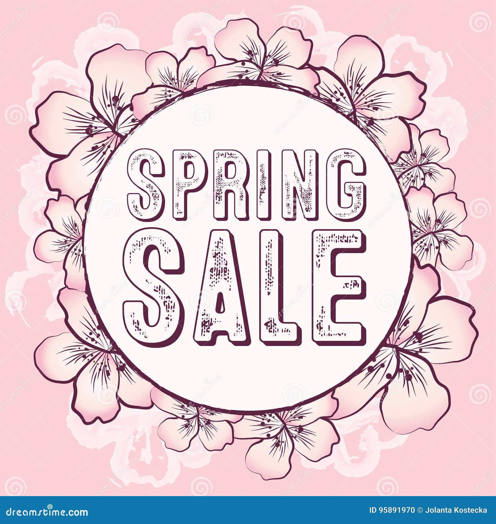 Spring Sale Graphic with Delicate Pink Flowers Stock Vector ...