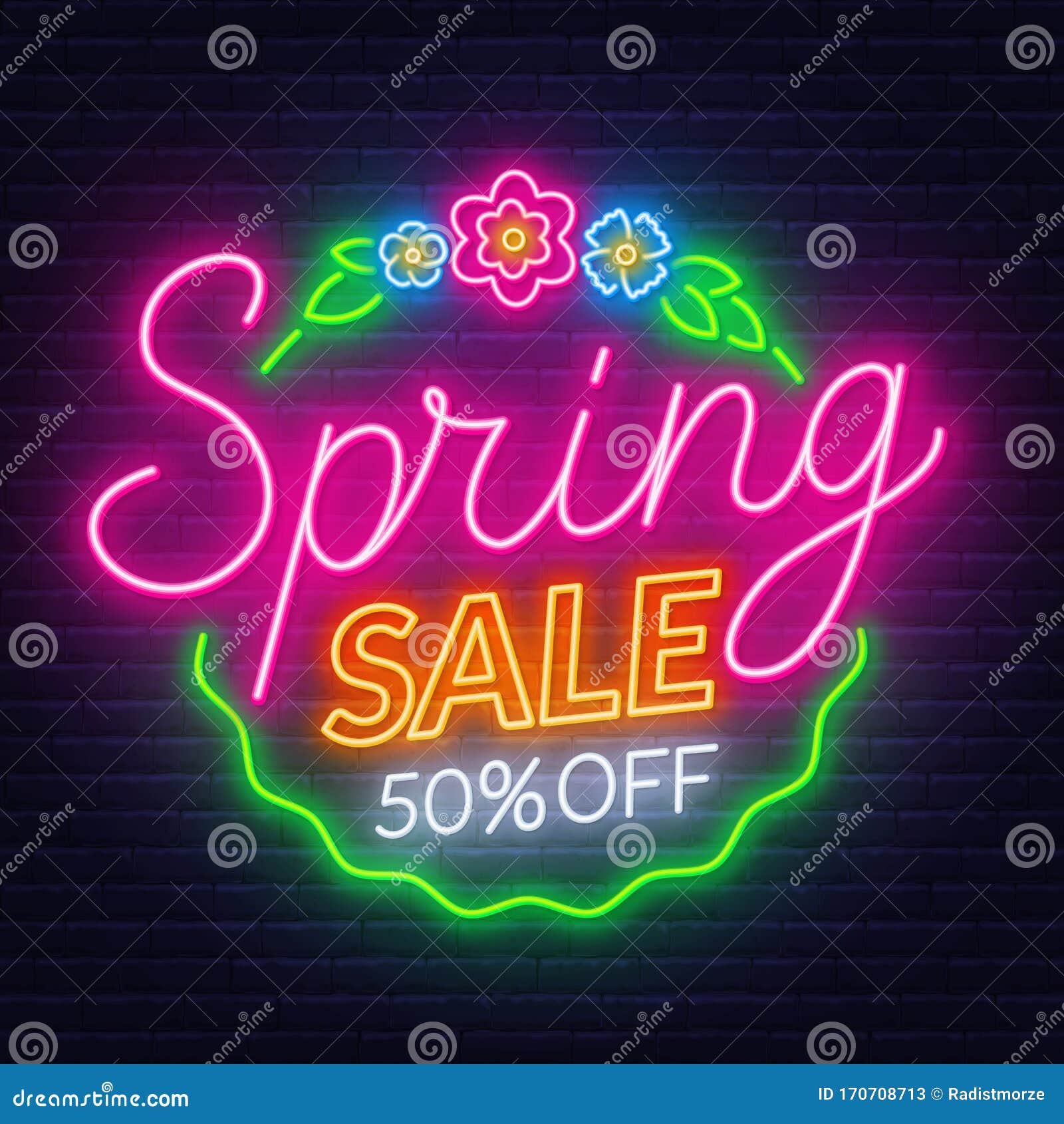Spring Sale Neon Sign on Dark Background. Stock Vector - Illustration ...