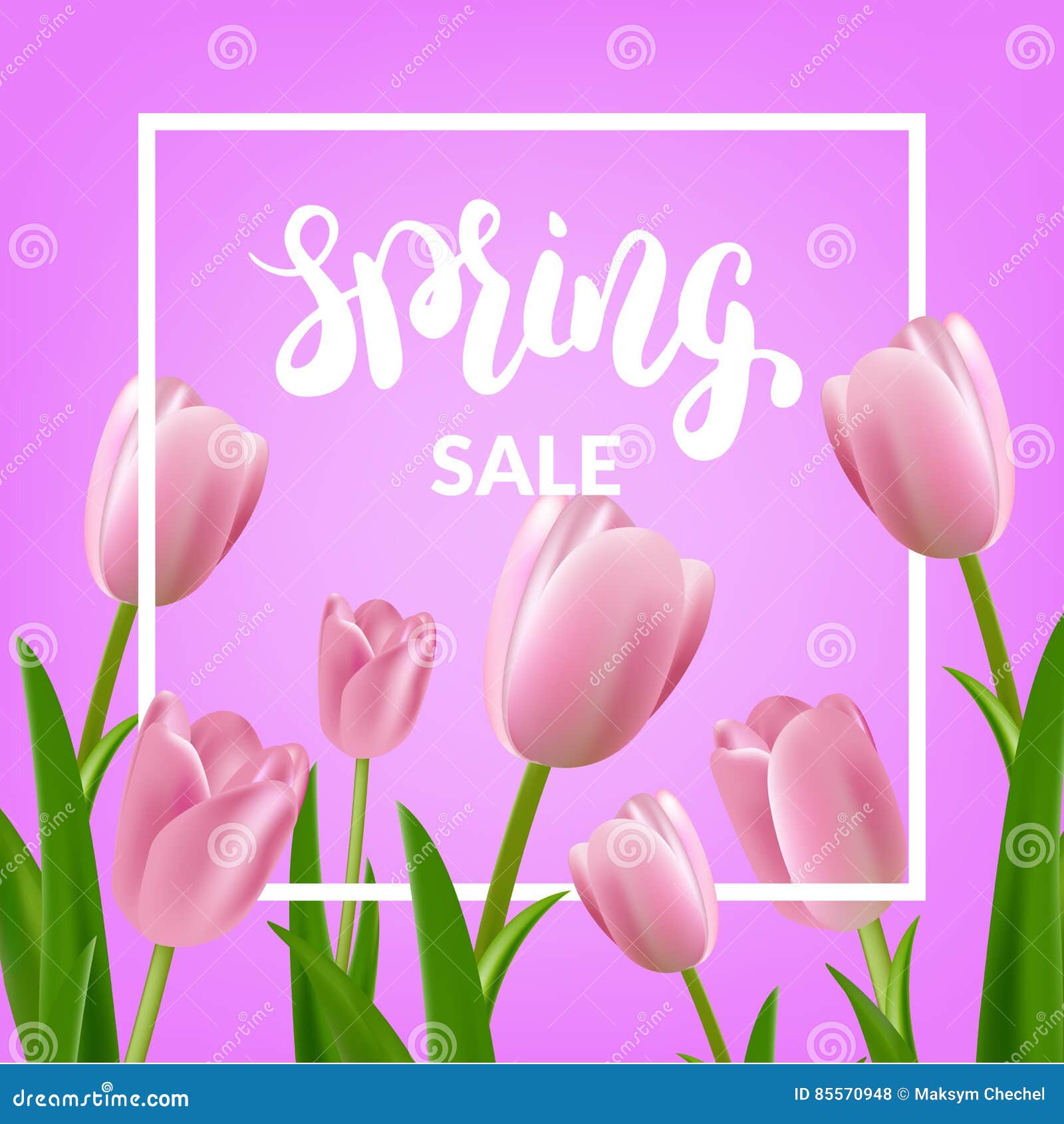 Spring Sale. Tulips Bouquet and Spring Calligraphy Stock Vector ...