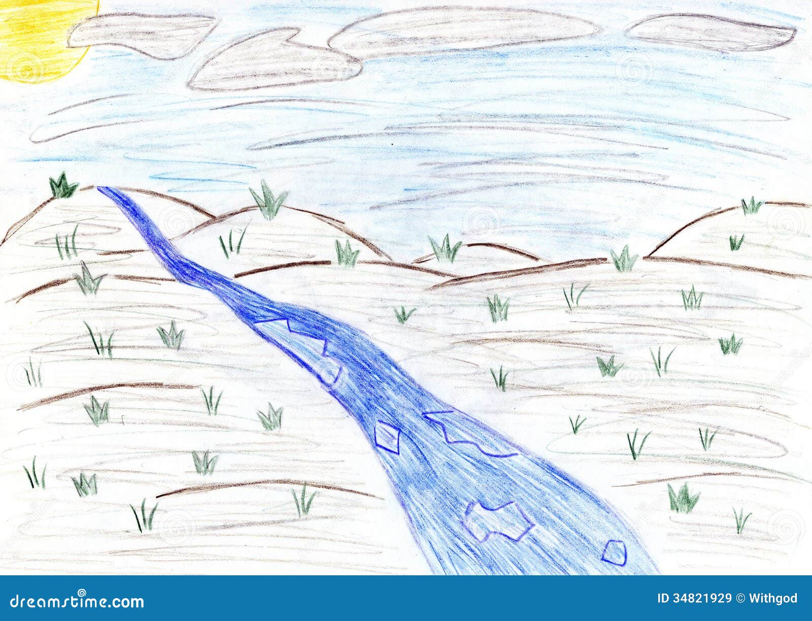 Spring Scenery - Kids Drawing Stock Illustration - Illustration of ...