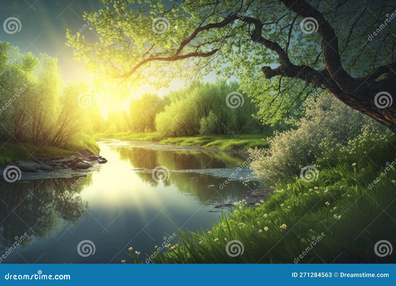 Spring Scenery with the Sun Beautifully Illuminating the River Stock ...