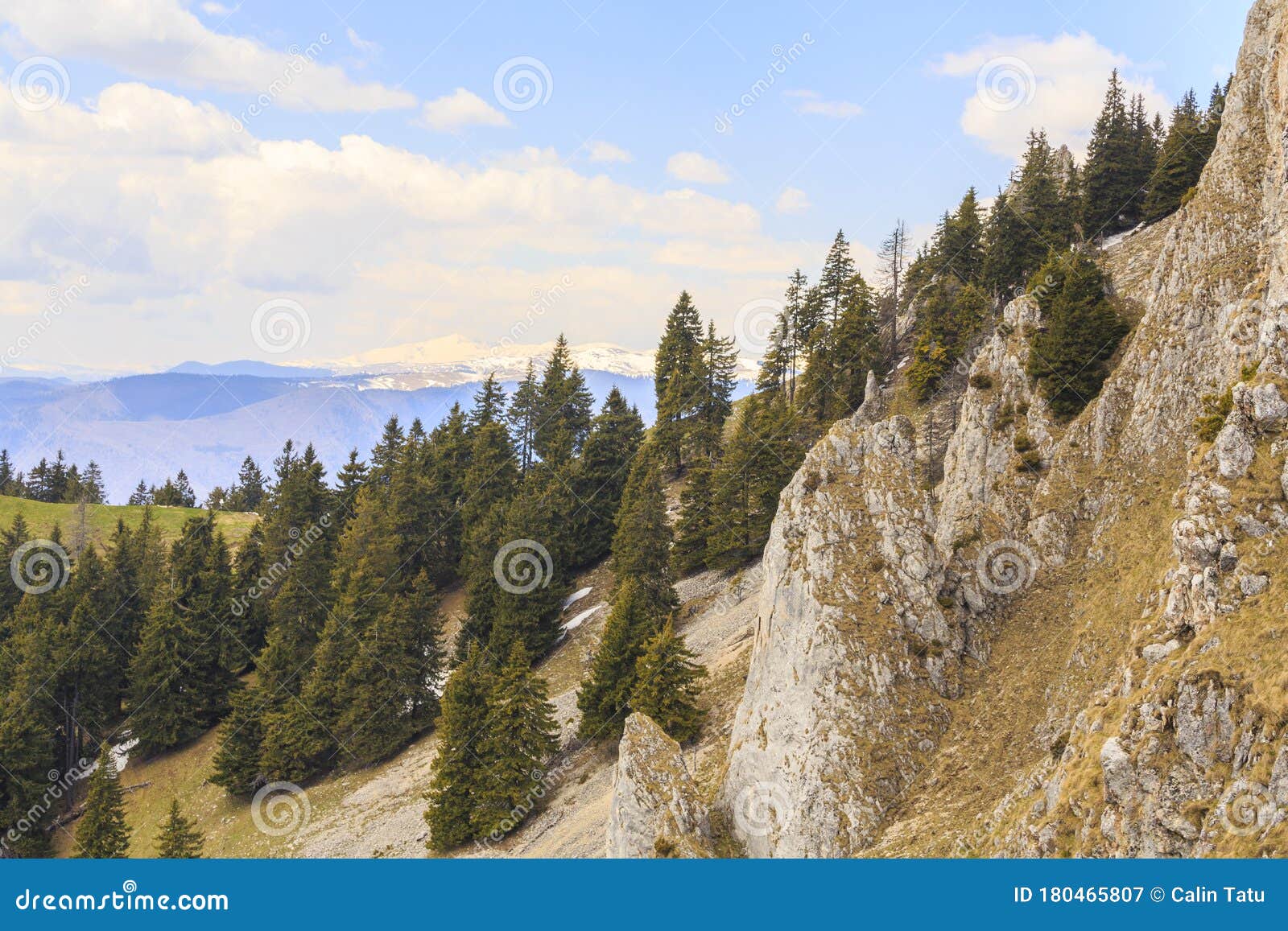Spring Scenery in the Transylvanian Alps, with Snow and Pine Forests ...
