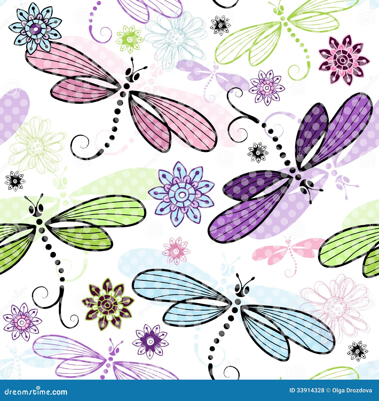 Spring Seamless Floral Pattern with Dragonflies Stock Vector ...