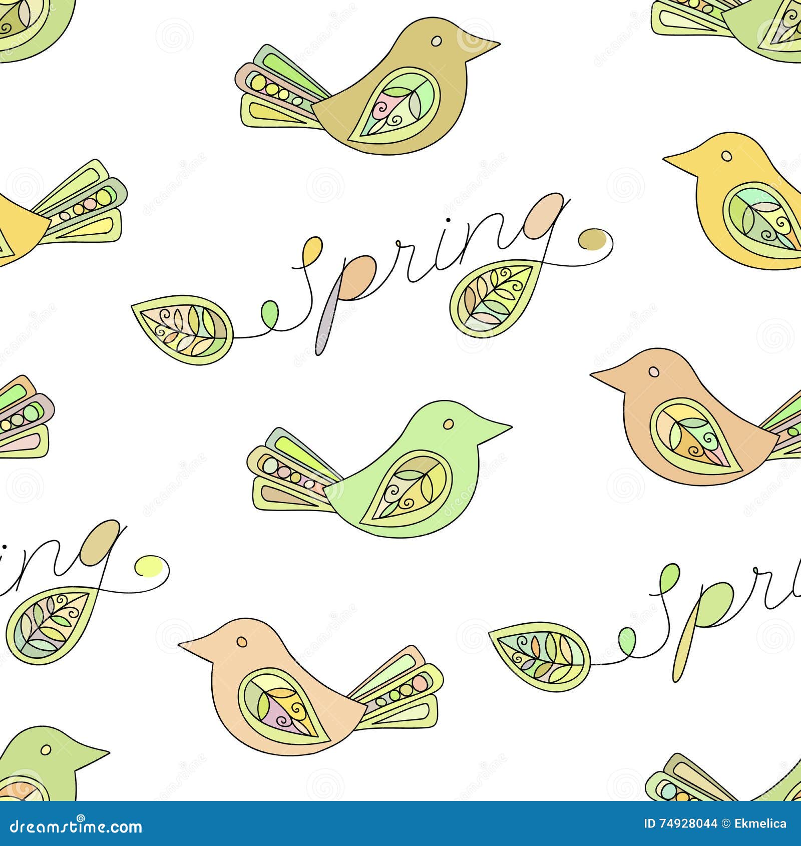 Spring Seamless Pattern with Birds Stock Vector - Illustration of ...