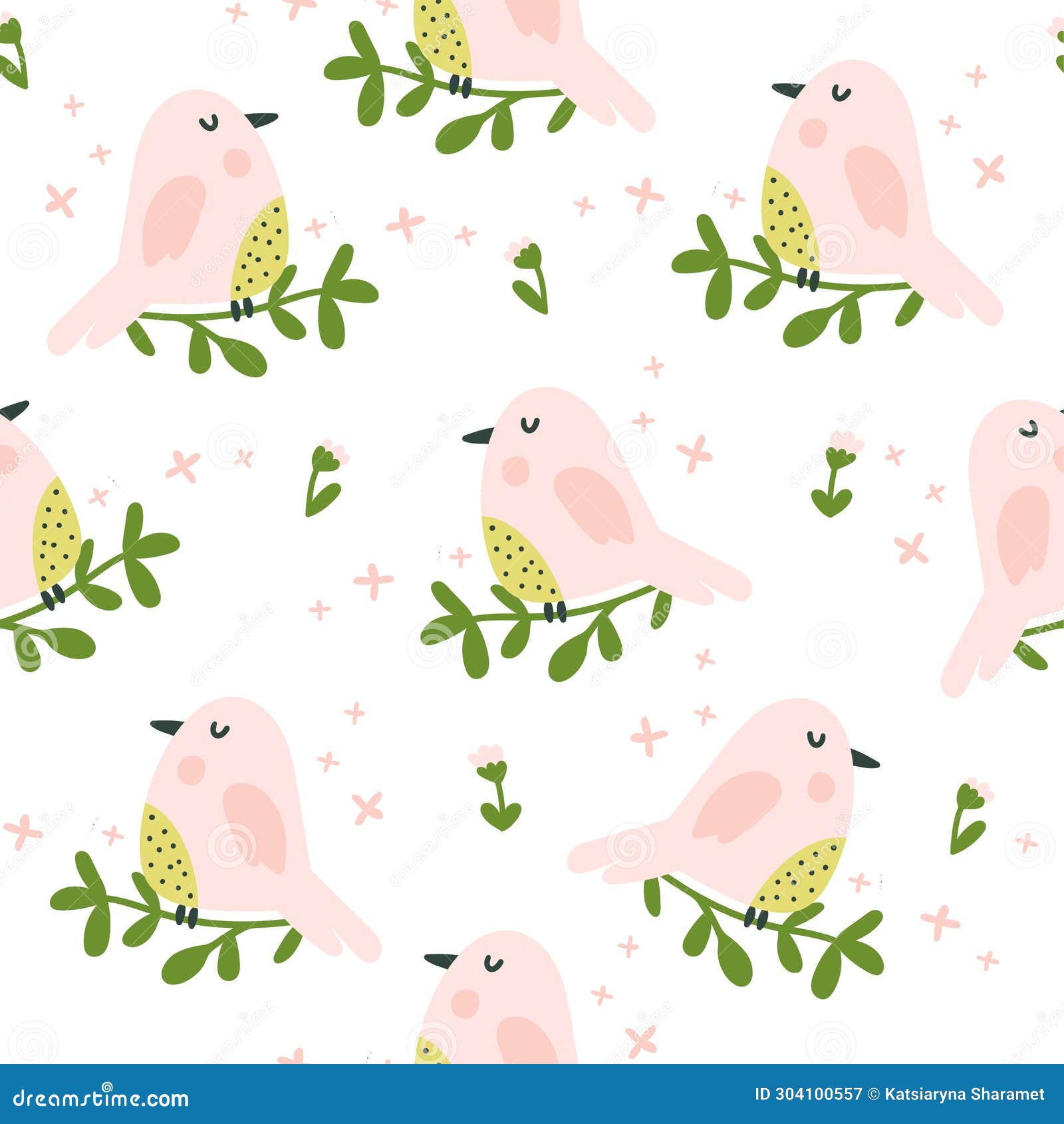 Spring Seamless Pattern with Birds. Vector Illustration Stock ...