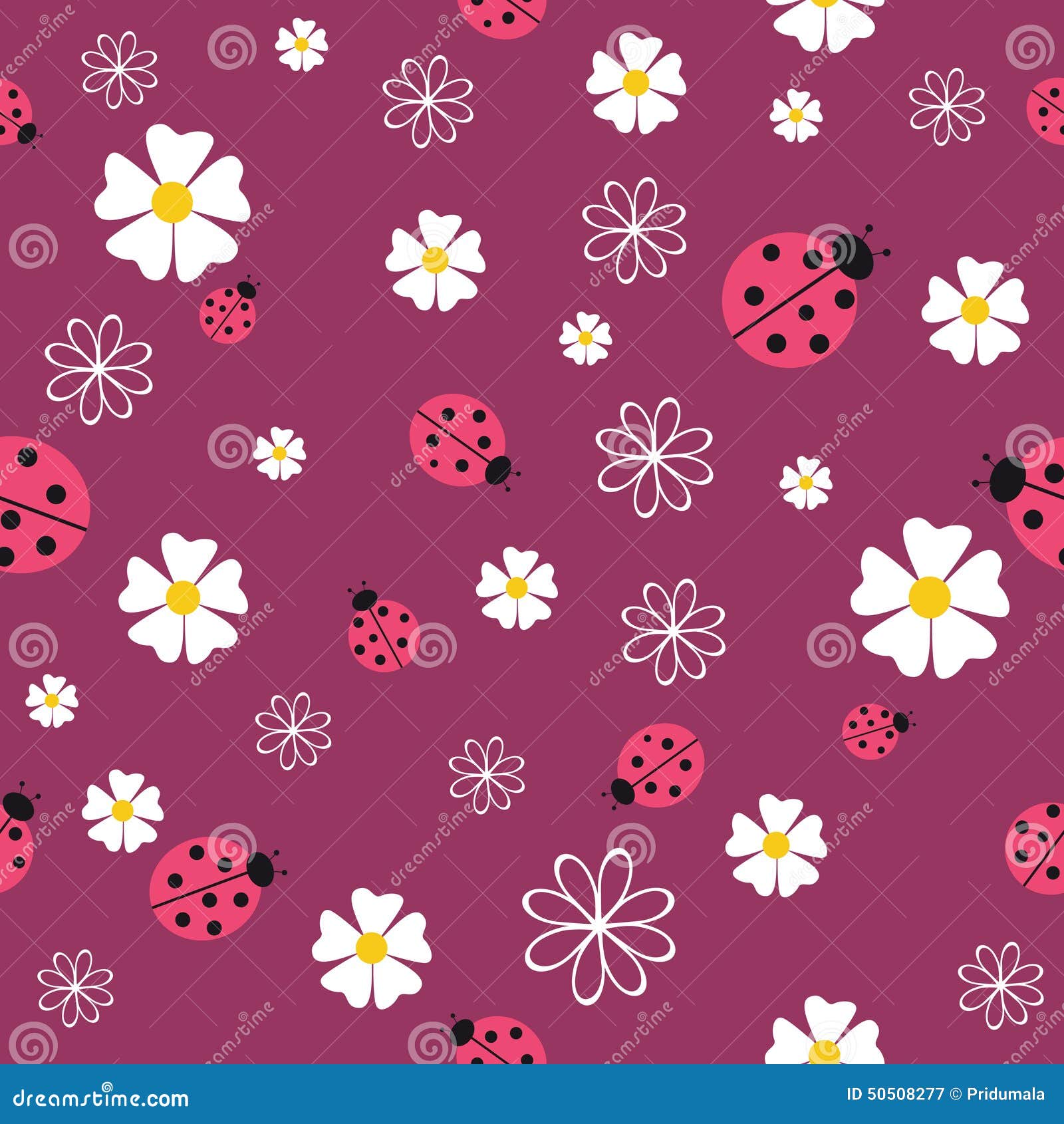 Spring Seamless Pattern with Flowers and Ladybirds. Stock Vector ...