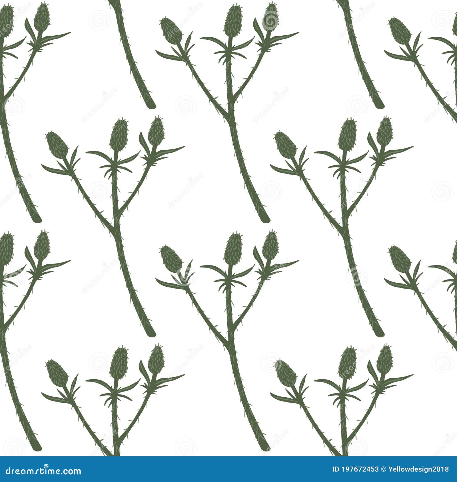Spring Seamless Pattern with Thorn Twigs Silhouettes. Green Branches on ...