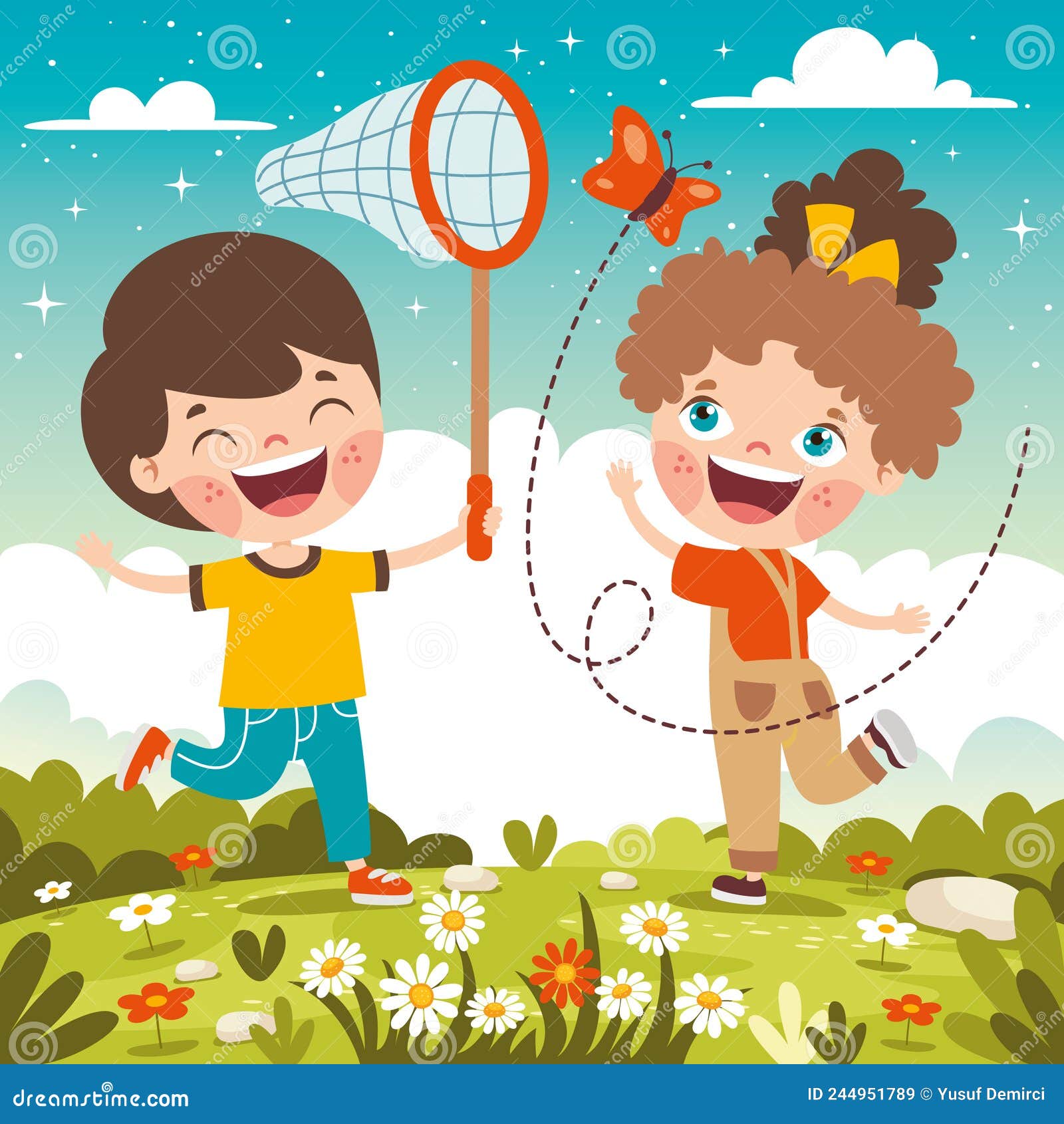 Spring Season with Cartoon Children Stock Vector - Illustration of ...