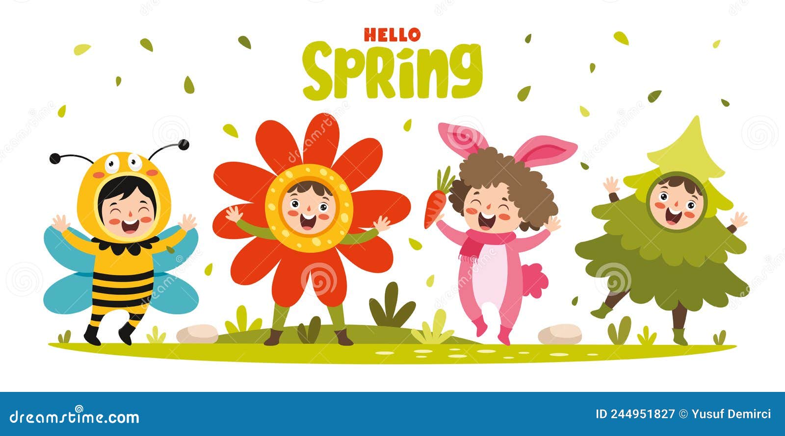 Spring Season with Cartoon Children Stock Vector - Illustration of ...
