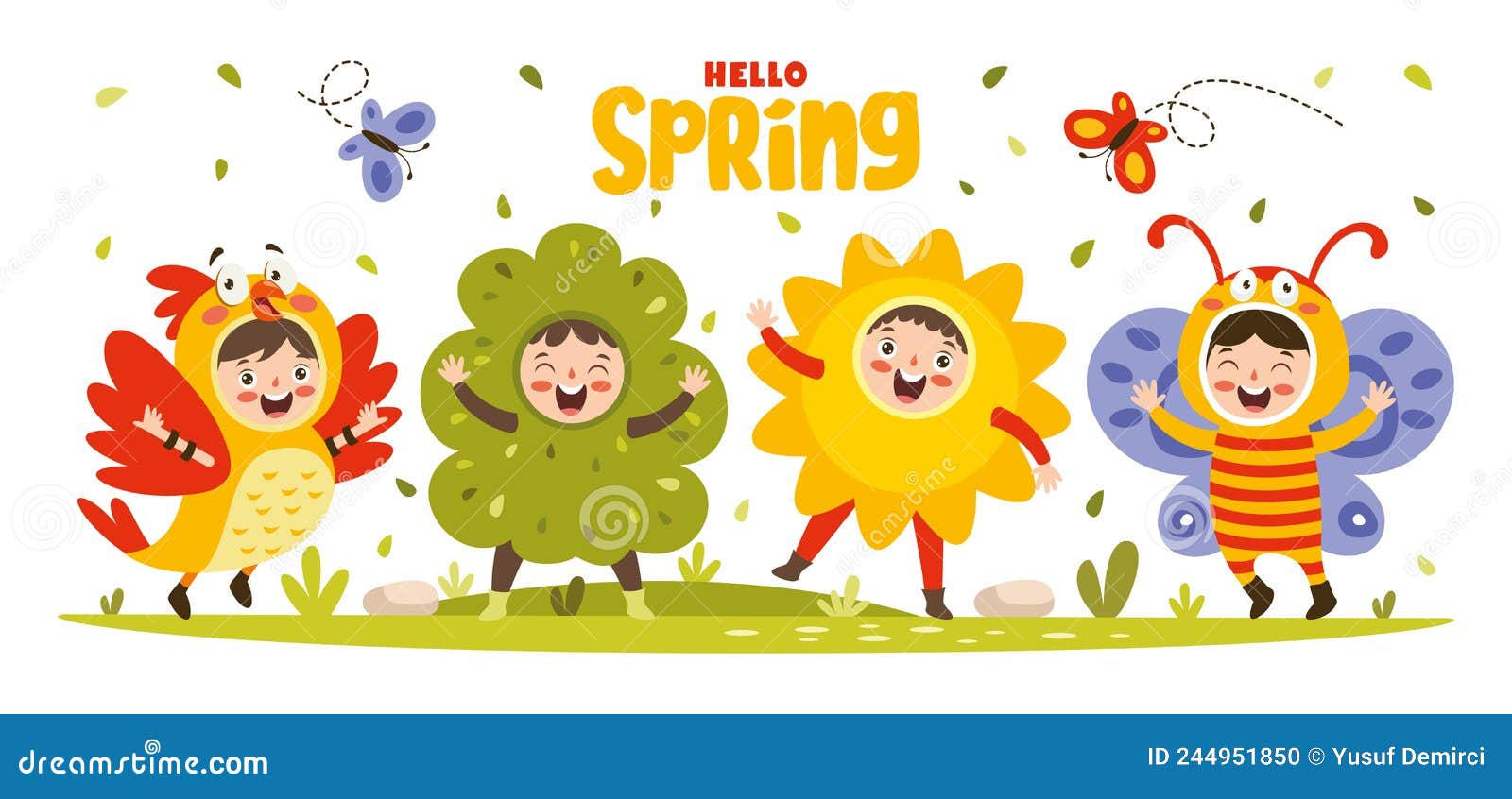 Spring Season with Cartoon Children Stock Vector - Illustration of ...