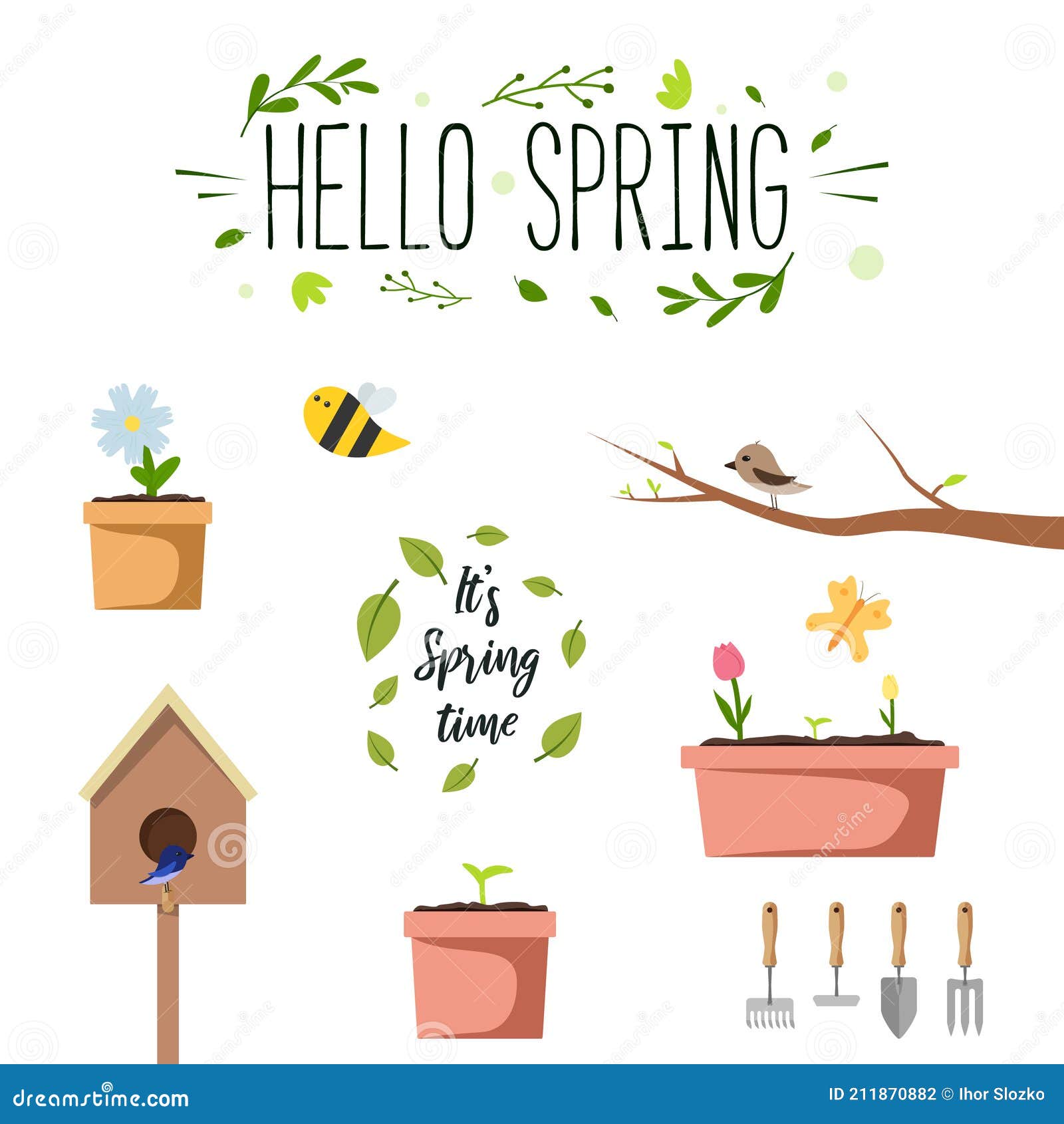 Set of the Spring Season Elements Stock Vector - Illustration of frame ...