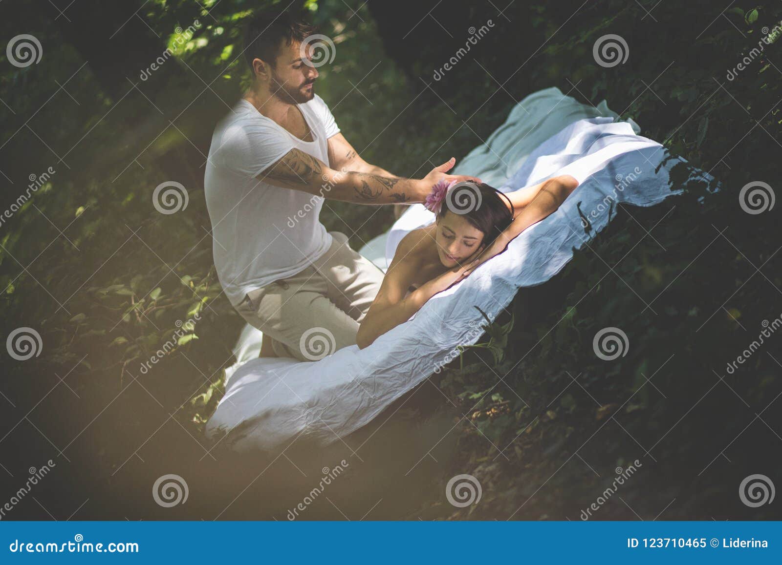 Spring Season is Time of Year for Relaxing in Nature. Massage. Stock ...