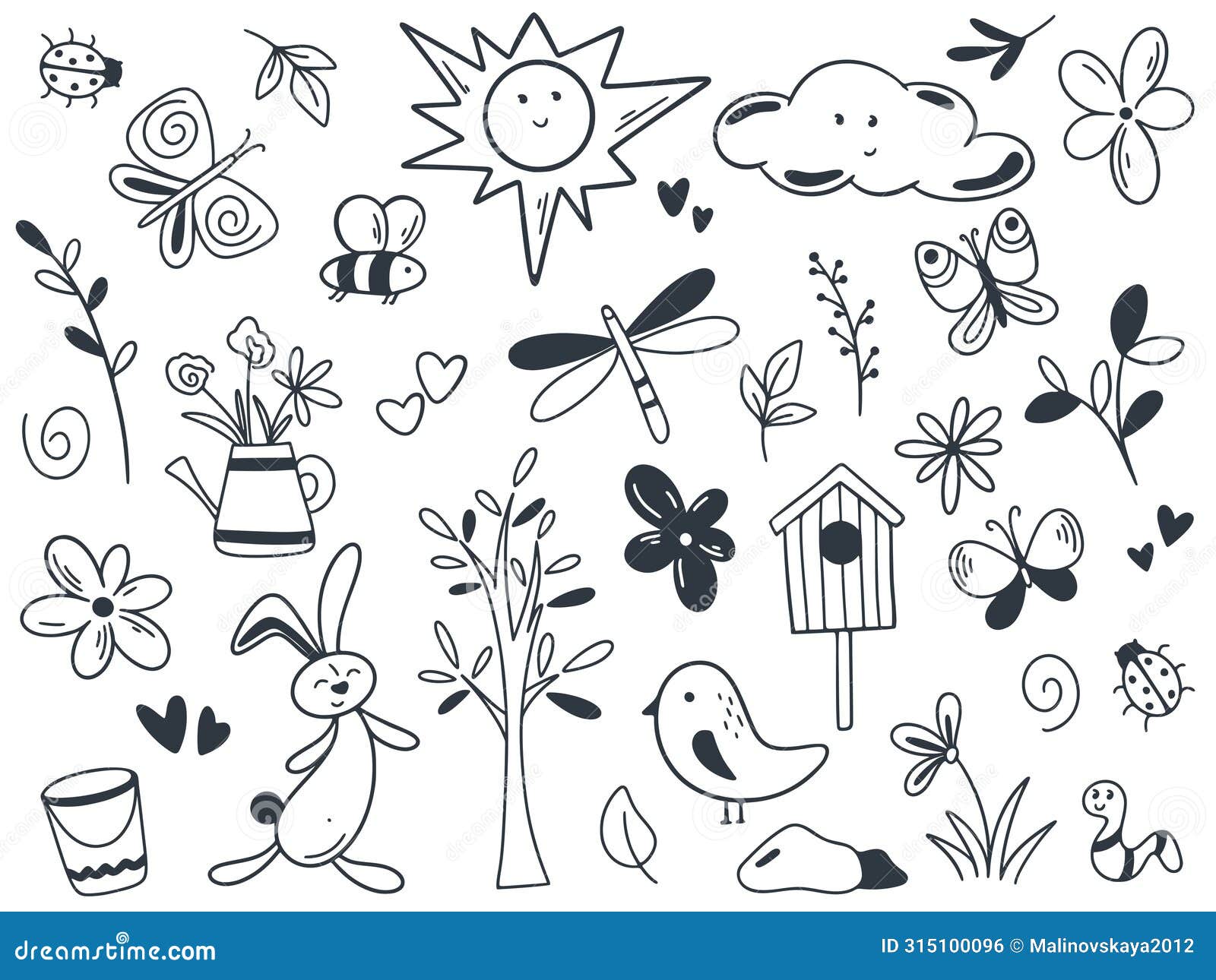 Spring Set of Elements Doodle Sketch Style Stock Vector - Illustration ...