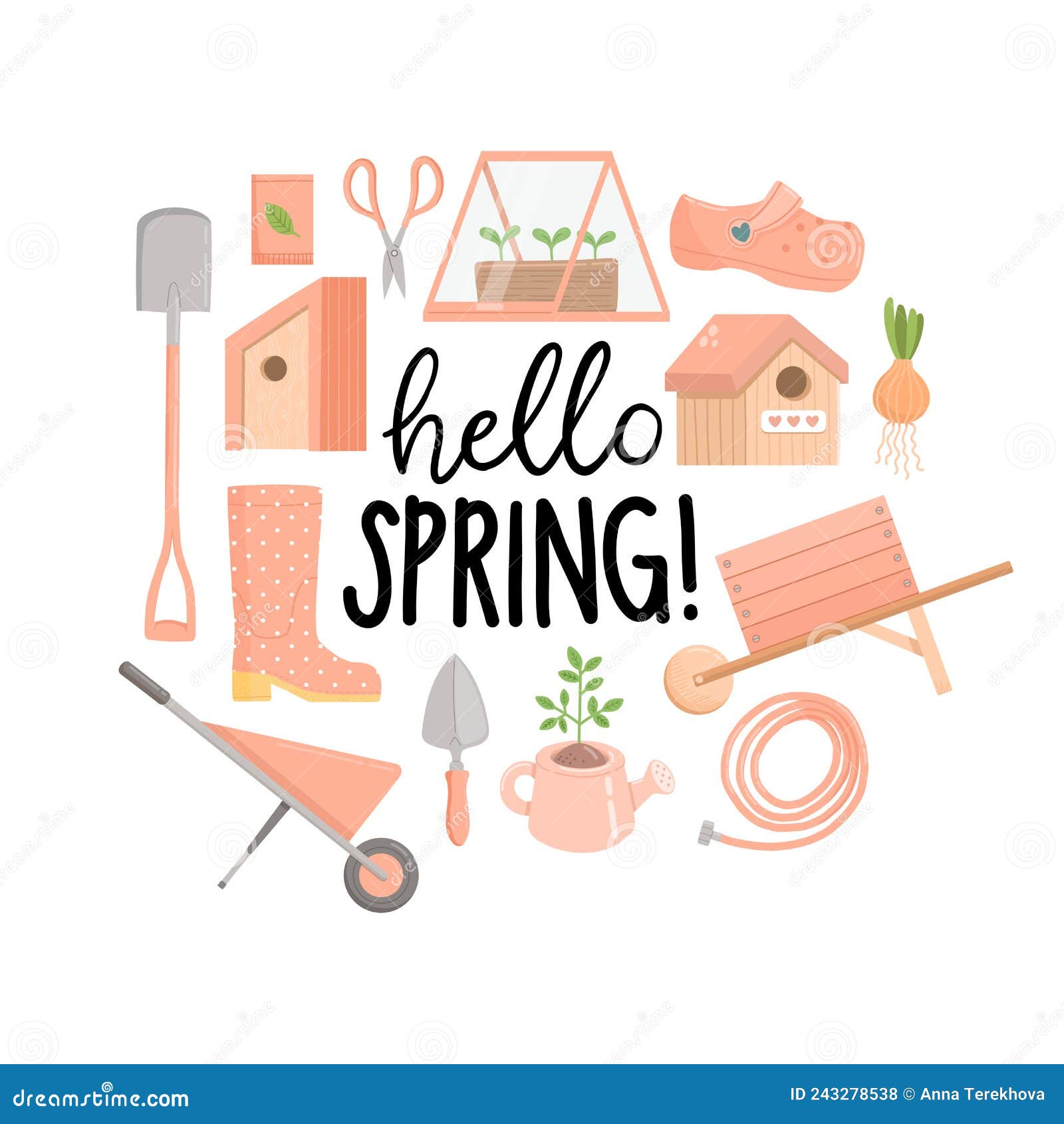 Spring Set with Lettering, Flat Design, Vector Stock Vector ...