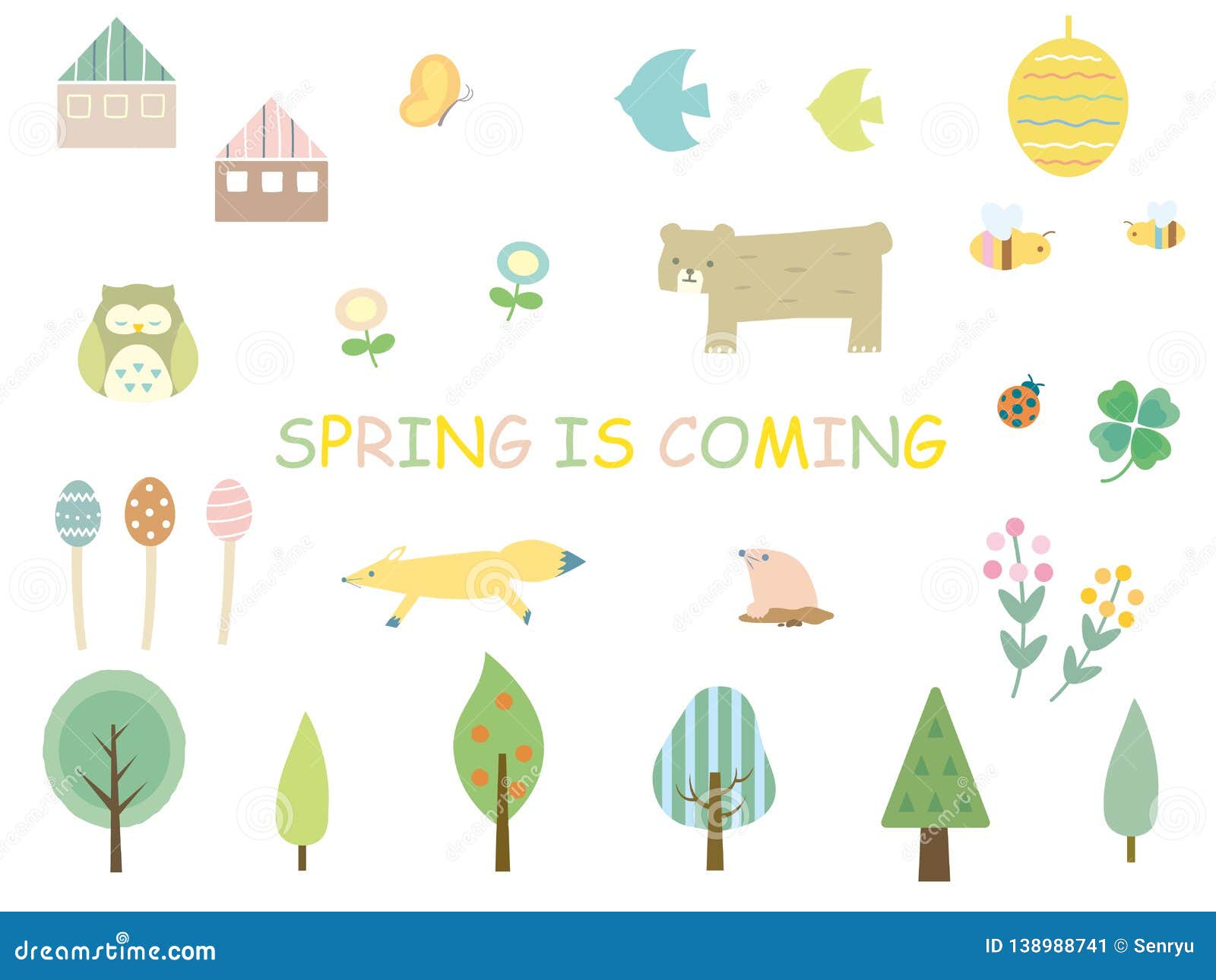 Spring set stock vector. Illustration of nature, horsetail - 138988741