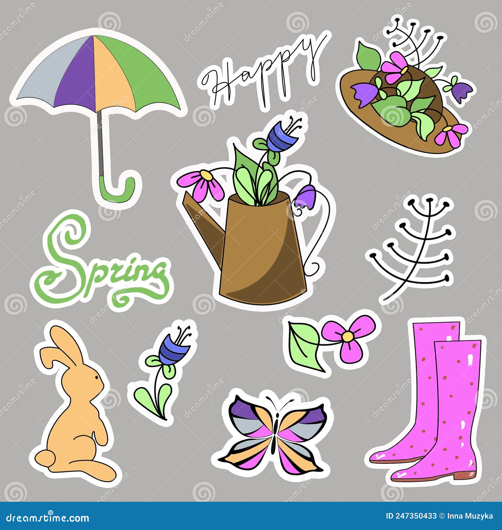 Spring Set Stickers in Cartoon Style Stock Vector - Illustration of ...