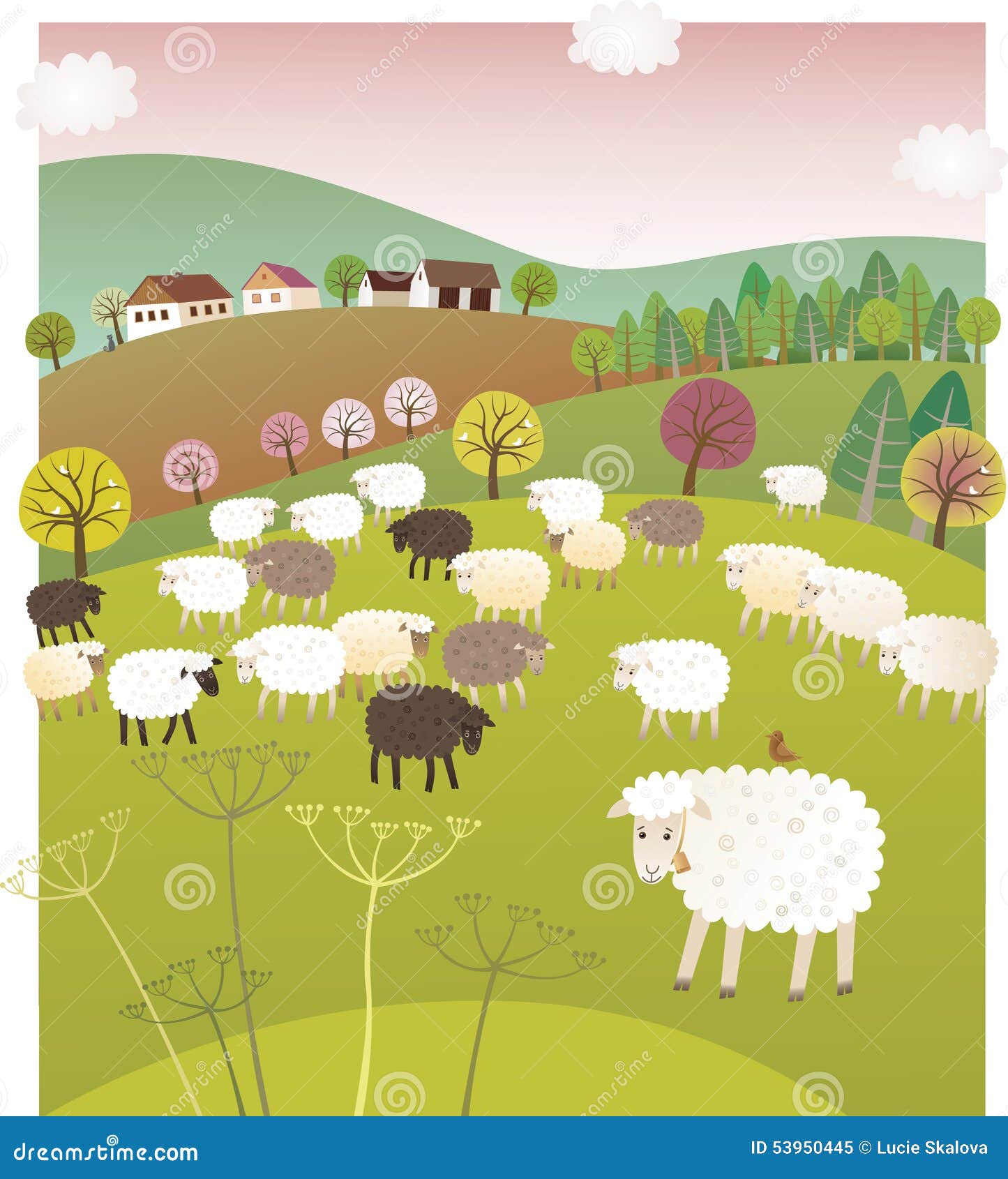 Spring sheep stock vector. Illustration of bright, animal - 53950445