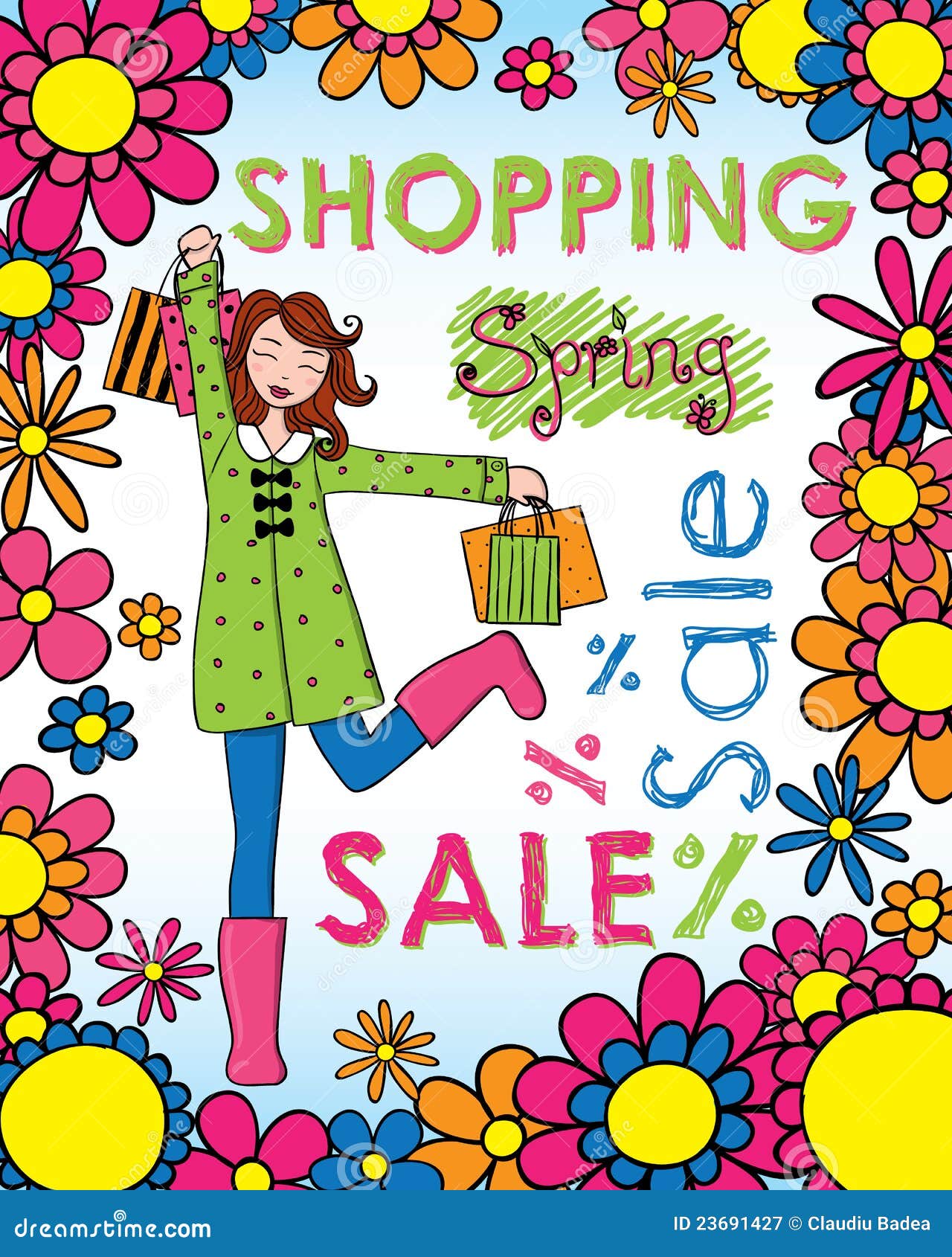 Spring Shopping Woman stock vector. Illustration of beautiful - 23691427