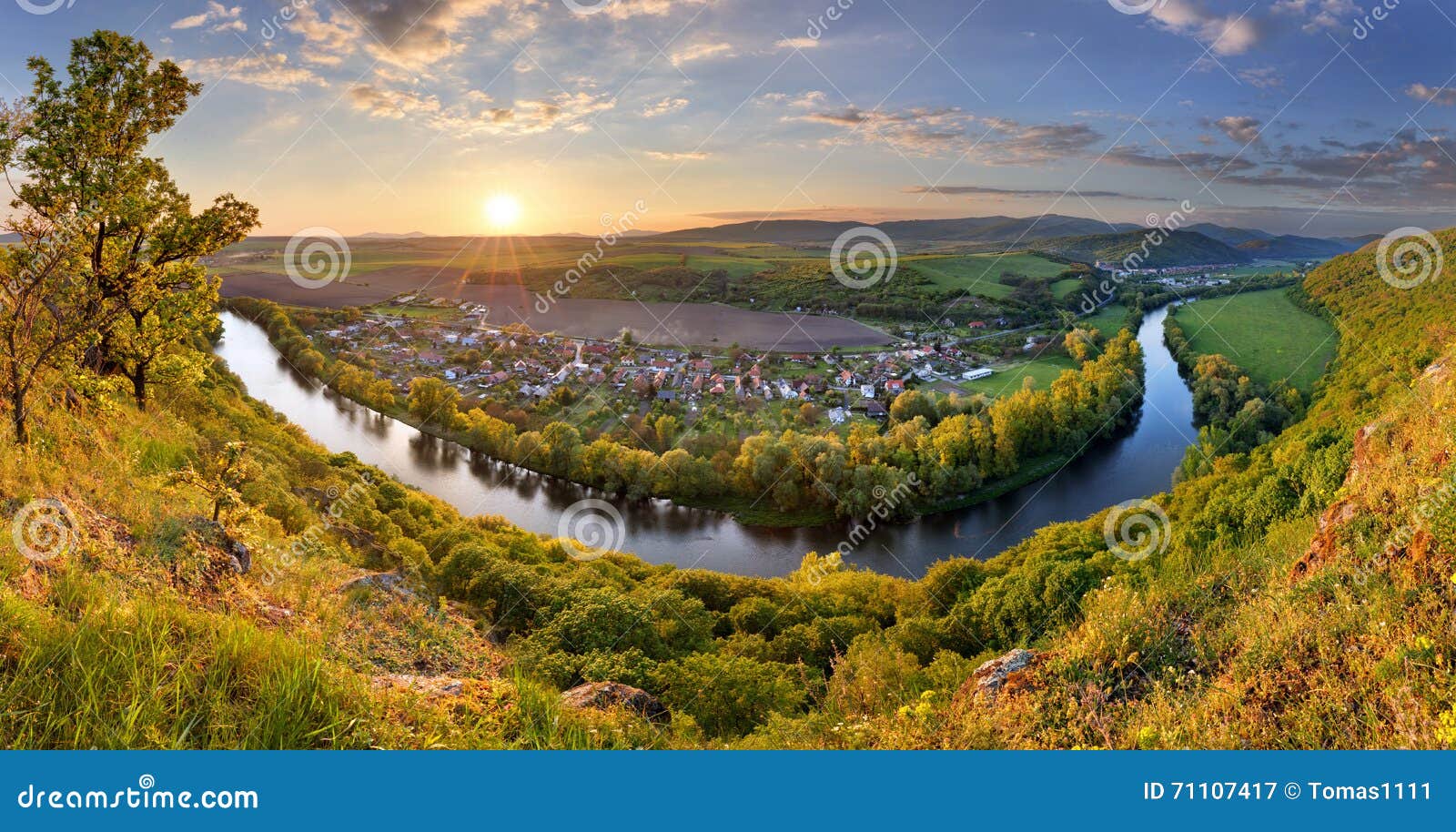 Spring Slovakia Panorama Landscape with River Hron Stock Image - Image ...