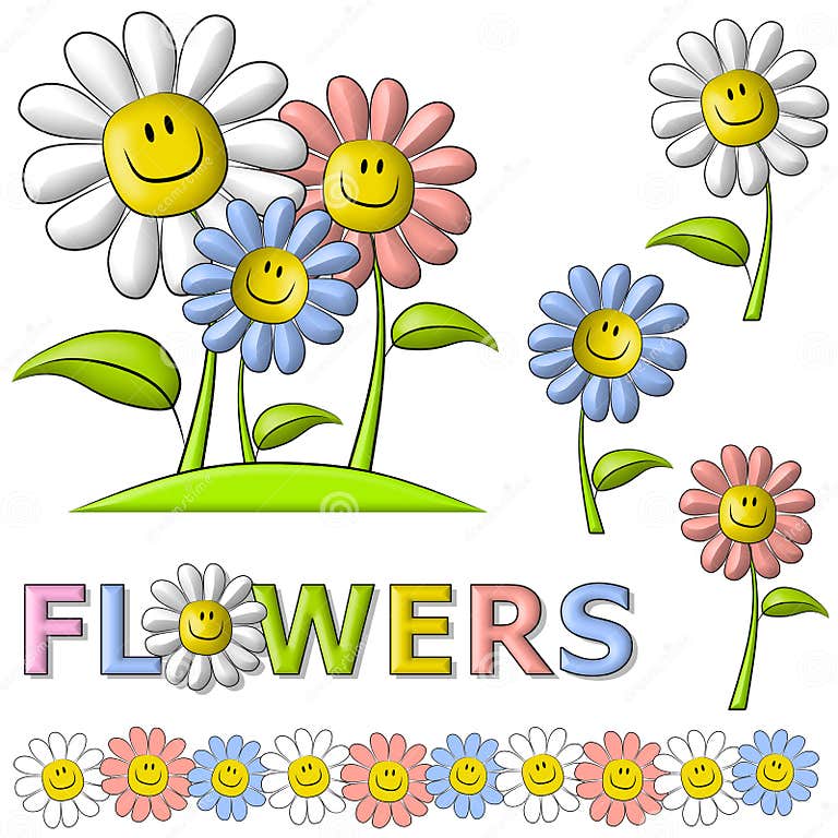 Spring Smiley Face Happy Flowers Stock Illustration - Illustration of ...