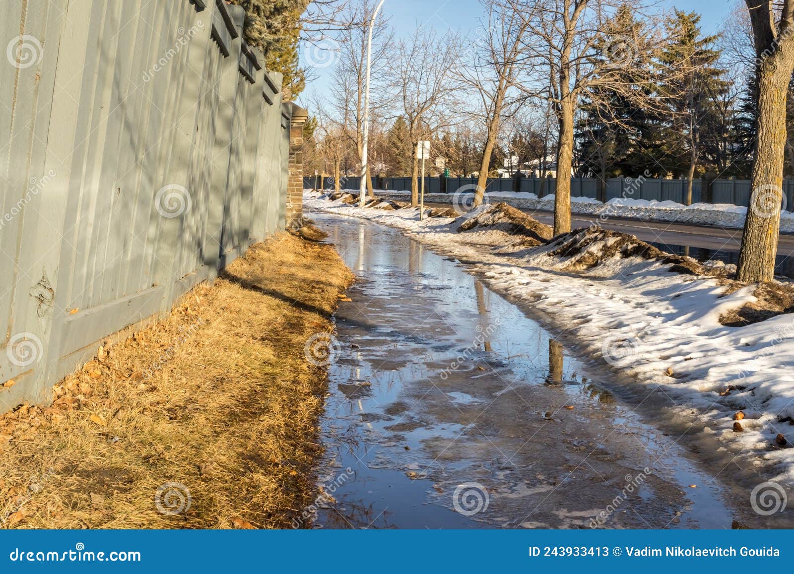 Spring snow melt stock image. Image of urban, refletion - 243933413