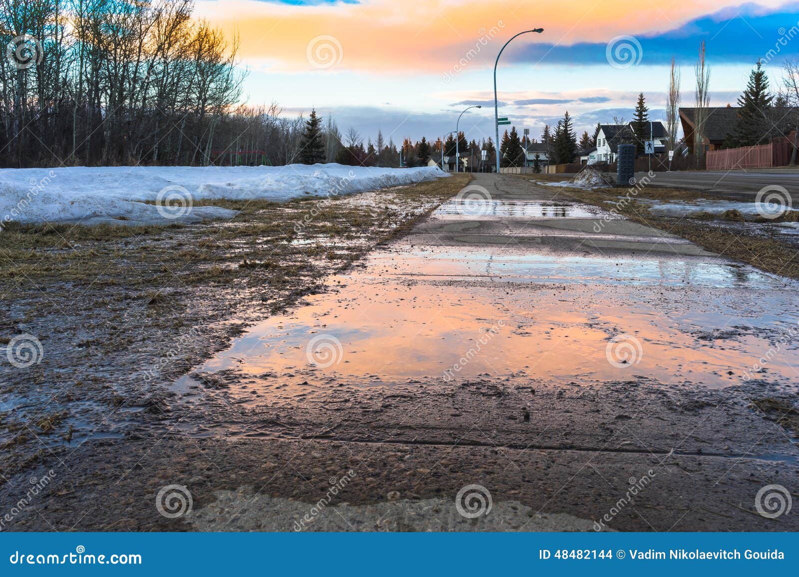 Spring- snow melting down stock photo. Image of flow - 48482144