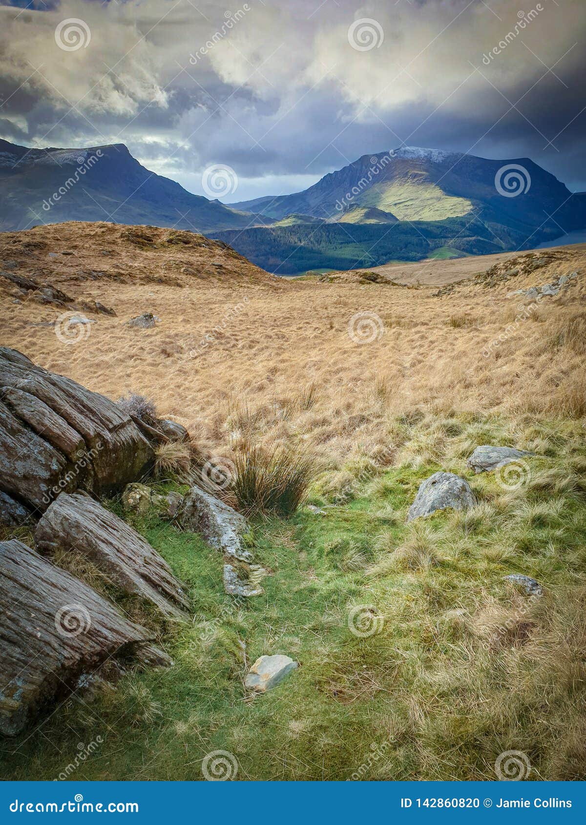 Spring Snowdonia Mountains stock photo. Image of hills - 142860820
