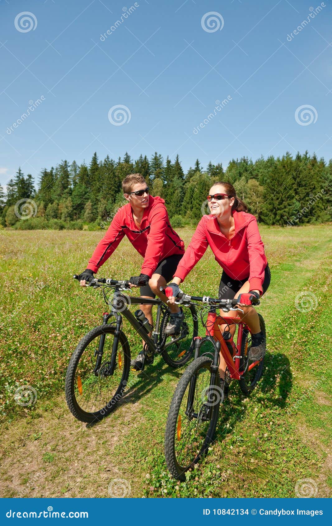 Spring - Sportive Couple Biking in Nature Stock Photo - Image of biking ...