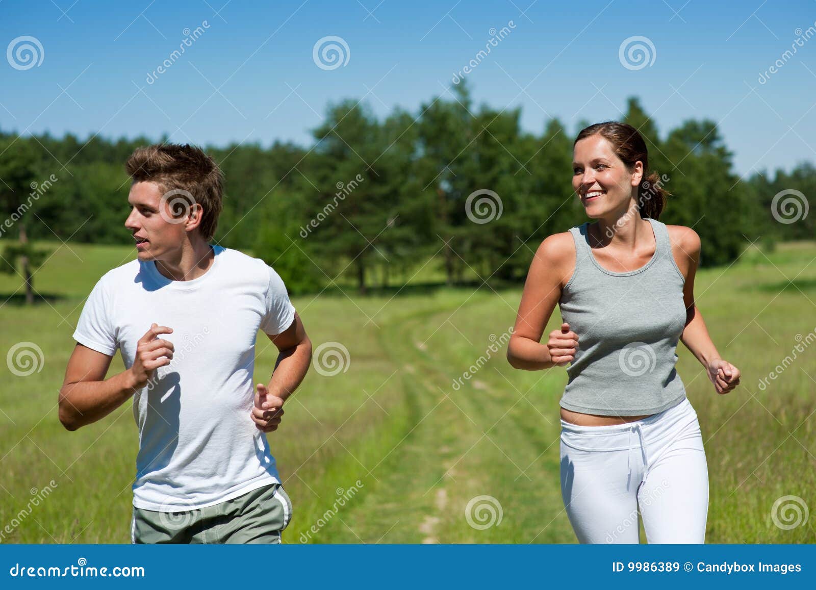 Spring - Sportive Couple Jogging Outdoors Stock Image - Image of sport ...