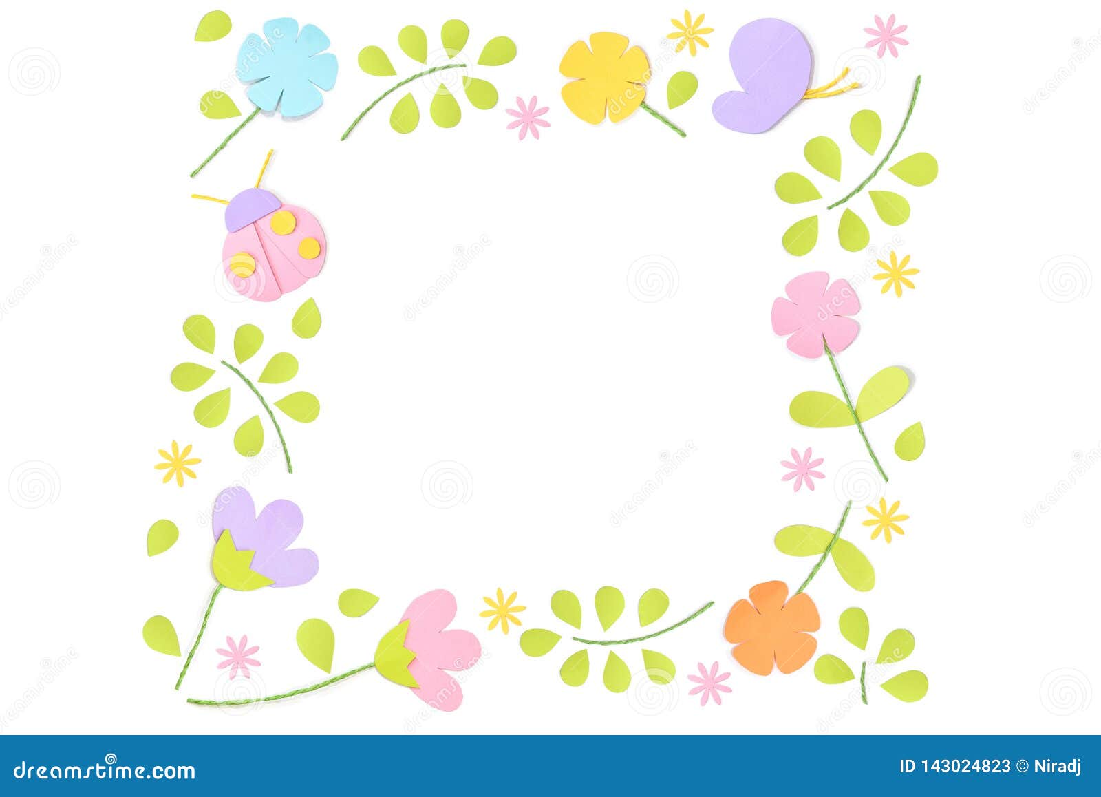 Spring Square Frame Paper Cut on White Background Stock Illustration ...