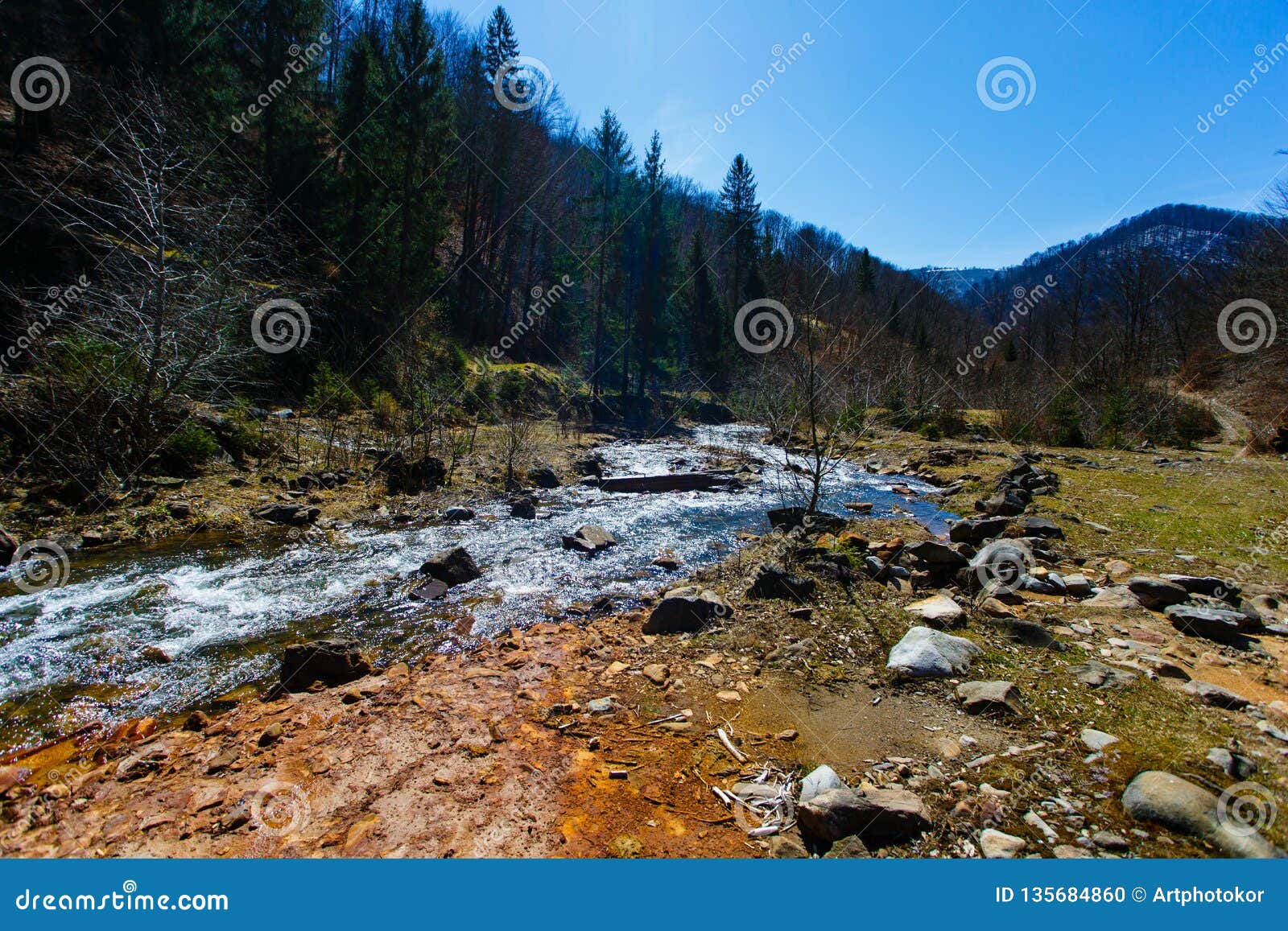 Spring Stream Flowing through the Mountains. Travelling Concept Stock ...