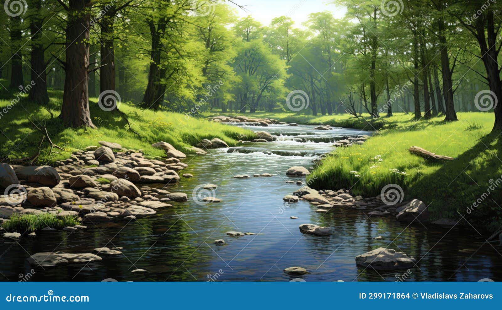 Spring Stream River among Green Shores Stock Illustration ...