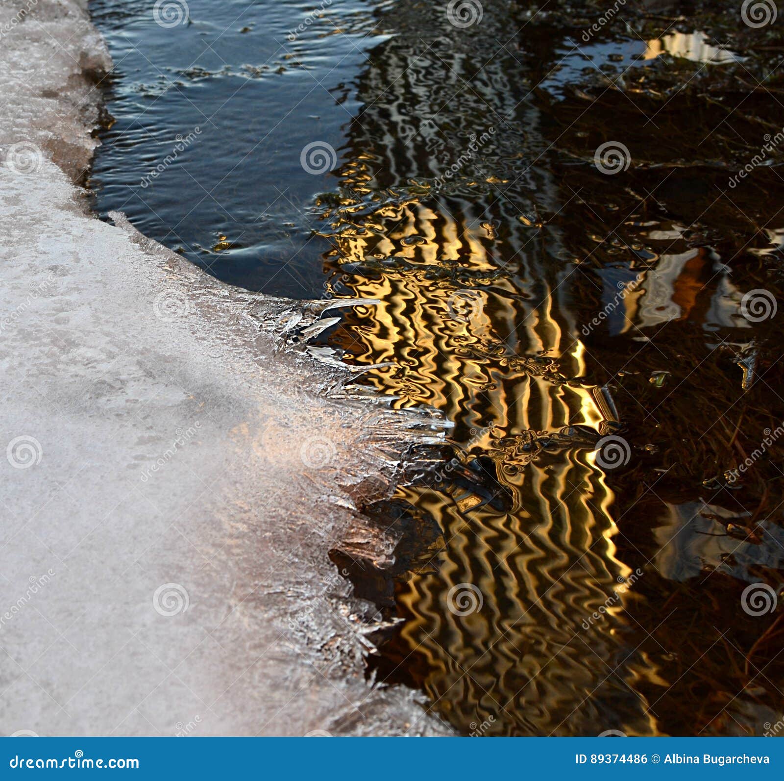 Spring stream stock photo. Image of snow, reflecting - 89374486